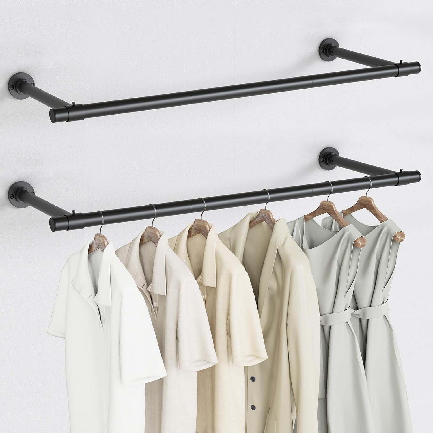 2 Pack Heavy Duty Metal Clothes Rack, 32" Modern Garment Bar, Wall ...