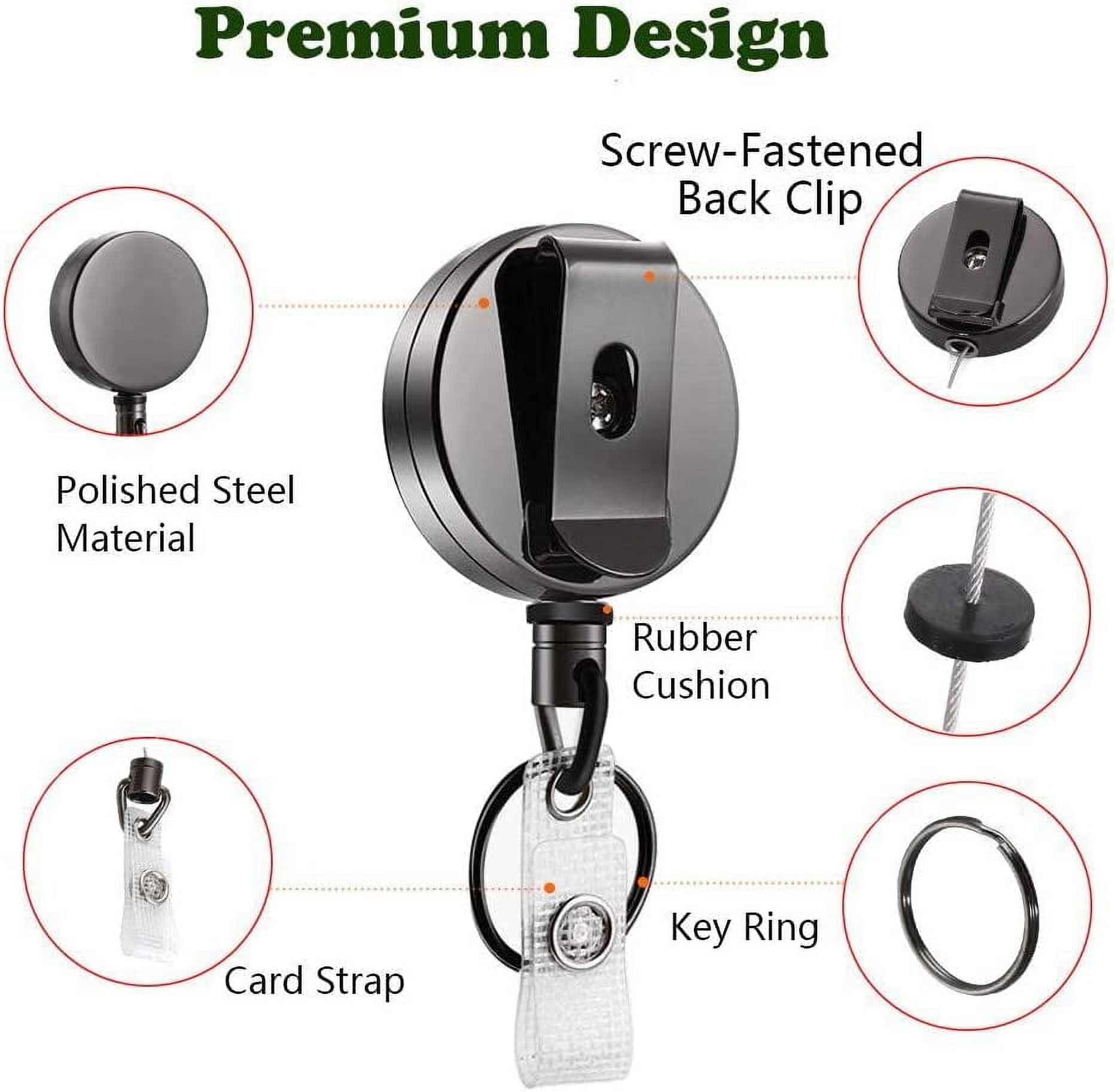 2 Pack Heavy Duty Metal Retractable Badge Holders Reel with Carabiner ...