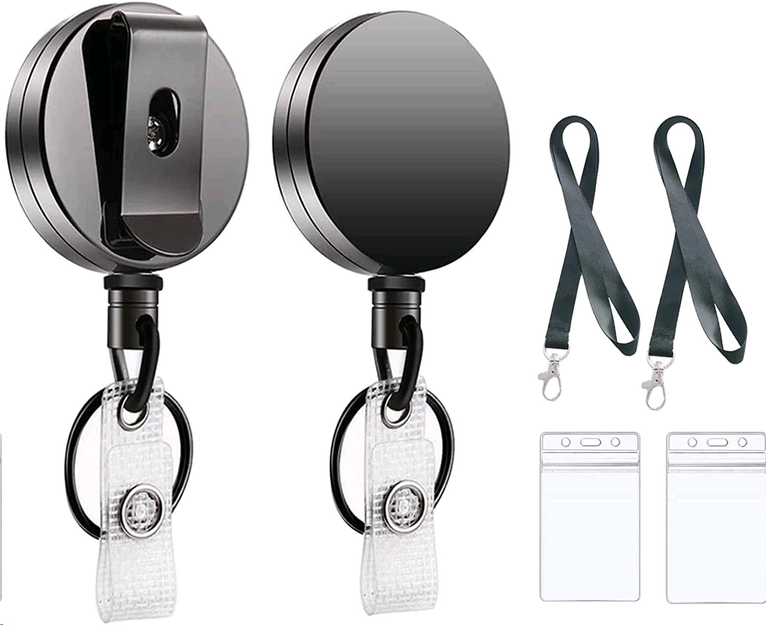 2 Pack Heavy Duty Metal Retractable Badge Holders Reel with Carabiner ...