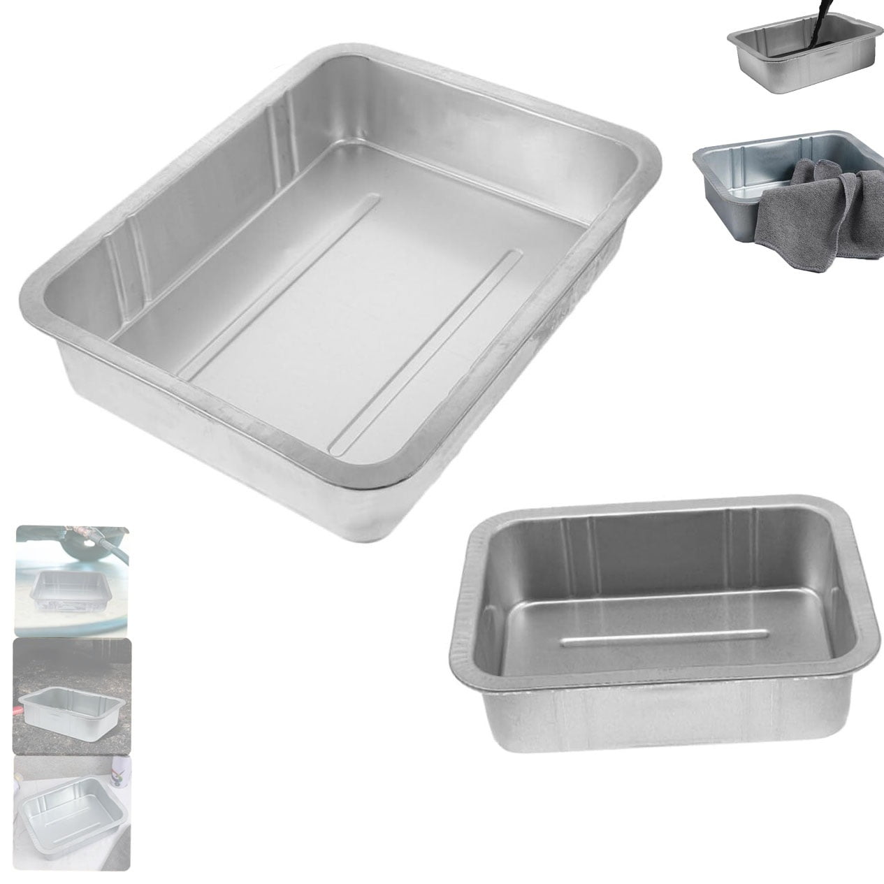 2-Pack Heavy Duty Oil Drain Pans 5L & 10L Steel Drip Trays for Car ...