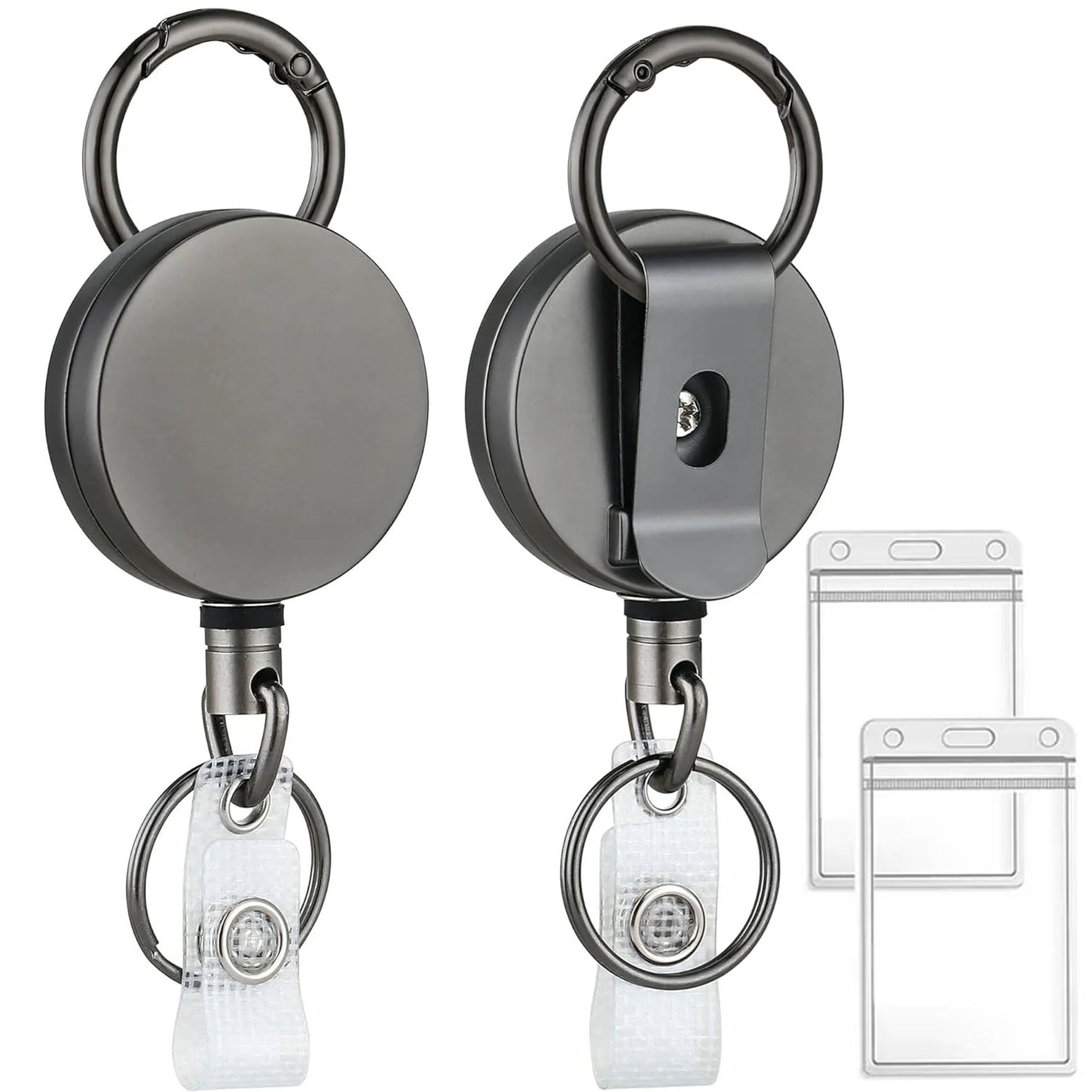 2 Pack Heavy Duty Retractable Badge Holder Reel, Metal ID Badge Holder ...