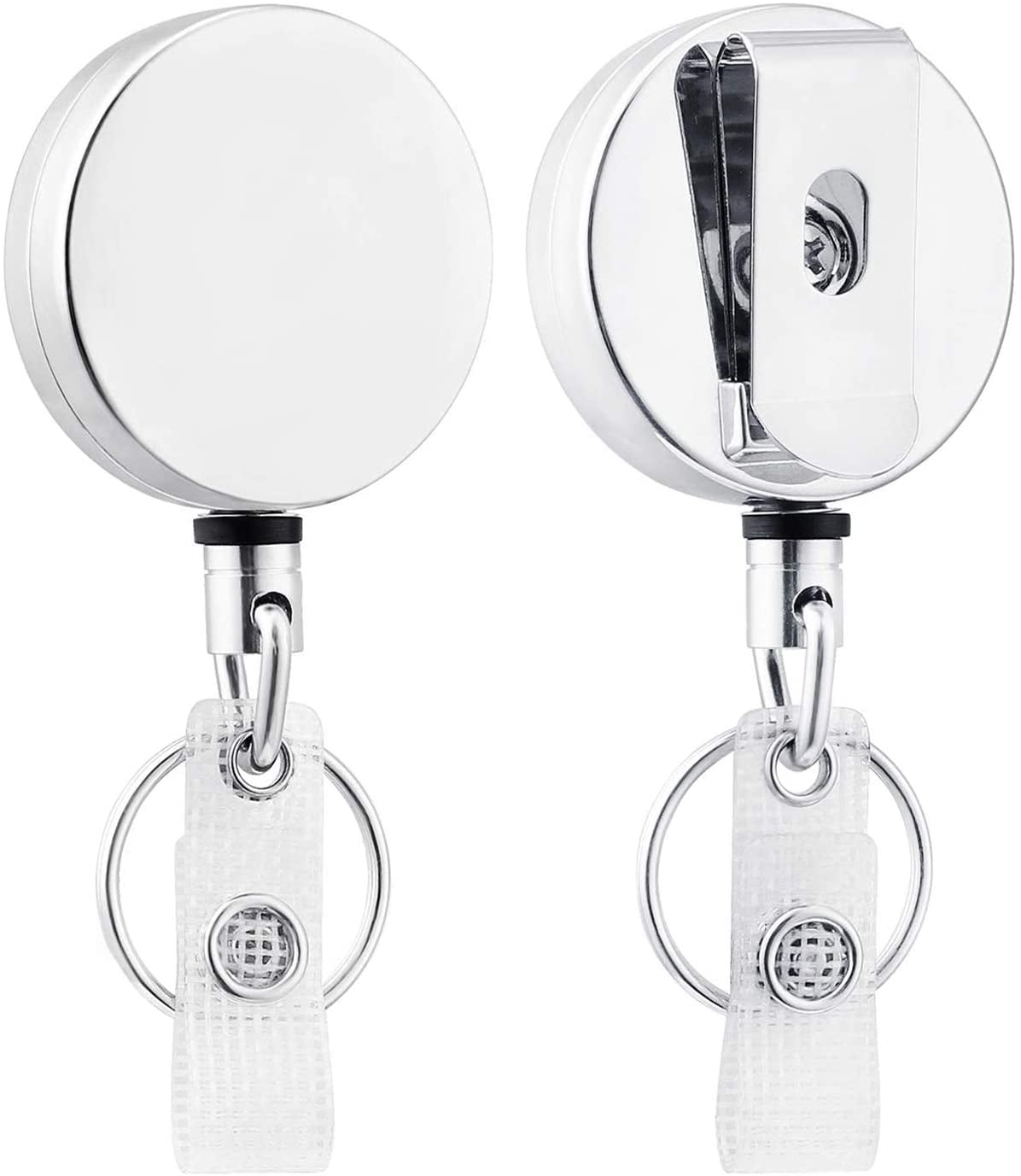 2 Pack Heavy Duty Retractable Badge Holder Reel, Metal ID Badge Holder ...