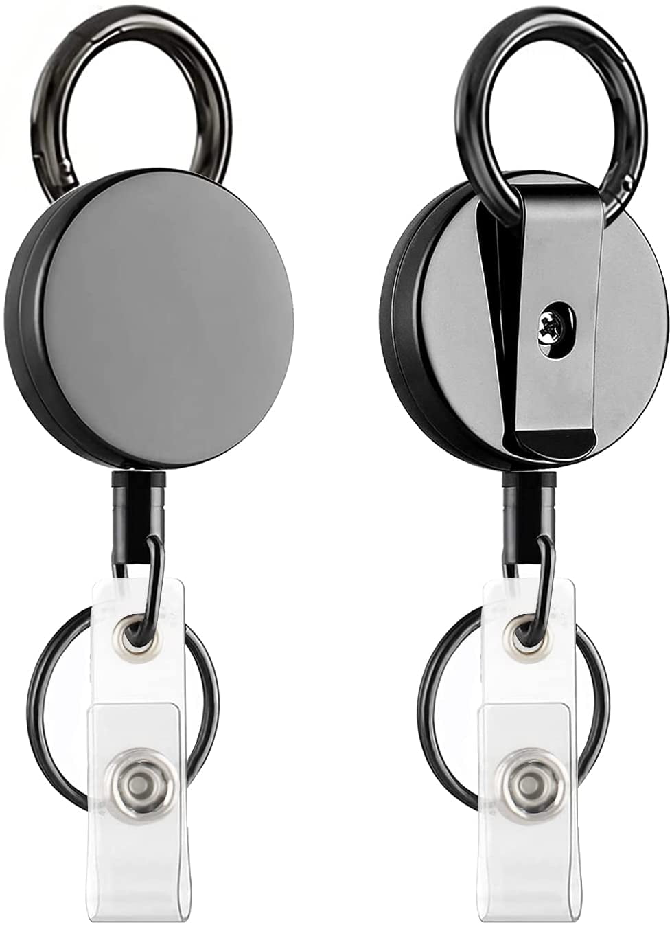 2 Pack Heavy Duty Retractable Badge Holder Reel, Metal ID Badge Holder ...