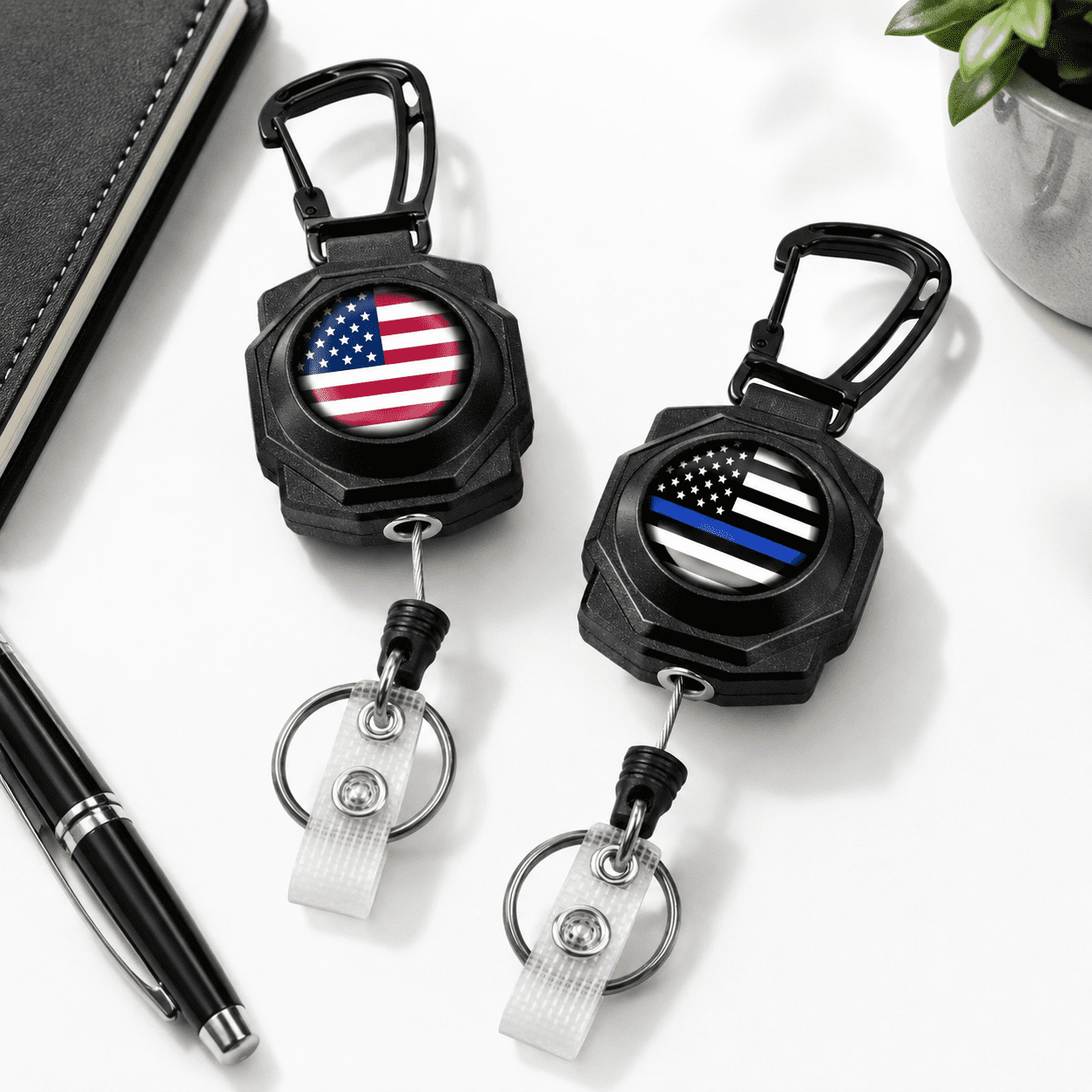 2 Pack Heavy Duty Retractable Keychain Id Badge Holder Reels With Zinc ...