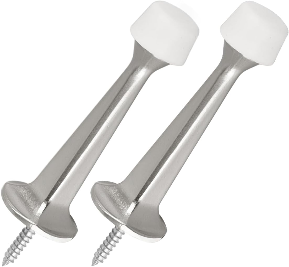 2 Pack Heavy Duty Rigid Door Stoppers Satin Nickel, Solid Door Stops ...