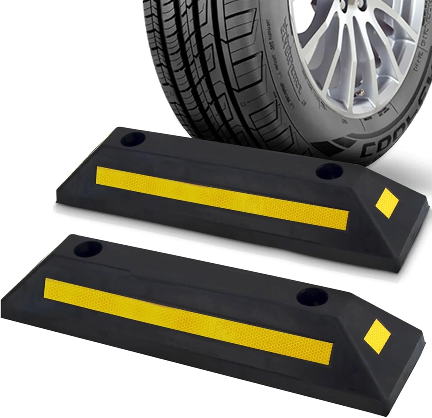 2-Pack Heavy Duty Rubber Wheel Stops for Garage Parking – Durable, High ...