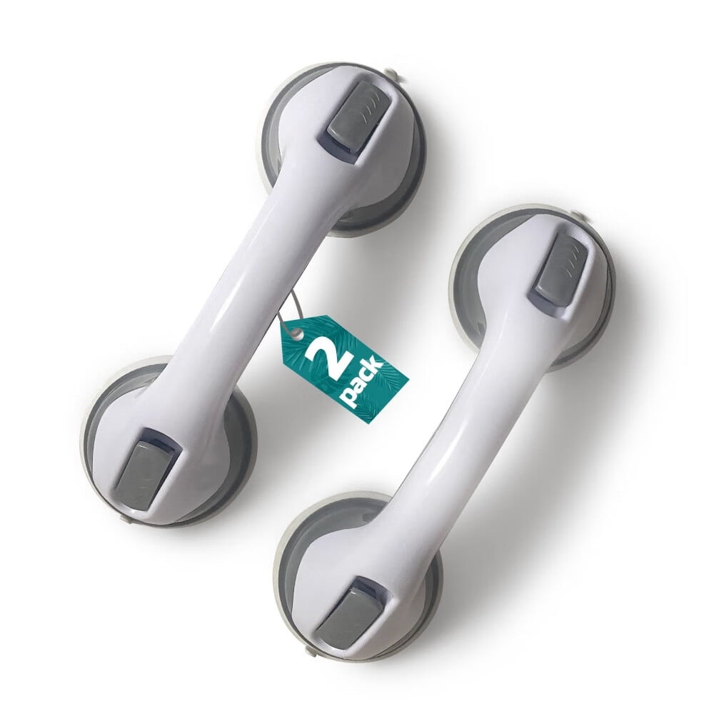 2 Pack Heavy-Duty Shower Grab Bars - 12 Inch Grey Suction Bar Handles ...