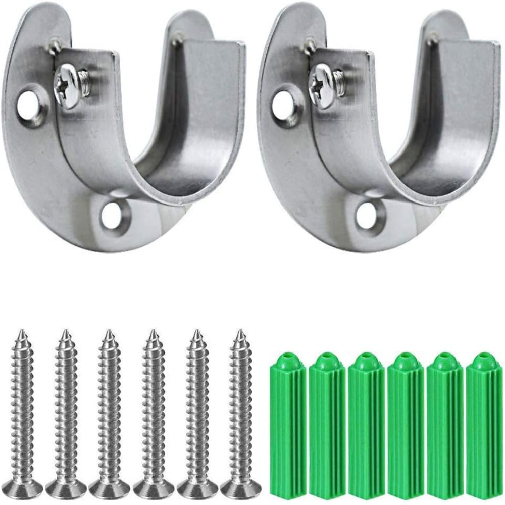 2-Pack Heavy Duty Stainless Steel Closet Pole Sockets, U-Shaped Flange ...