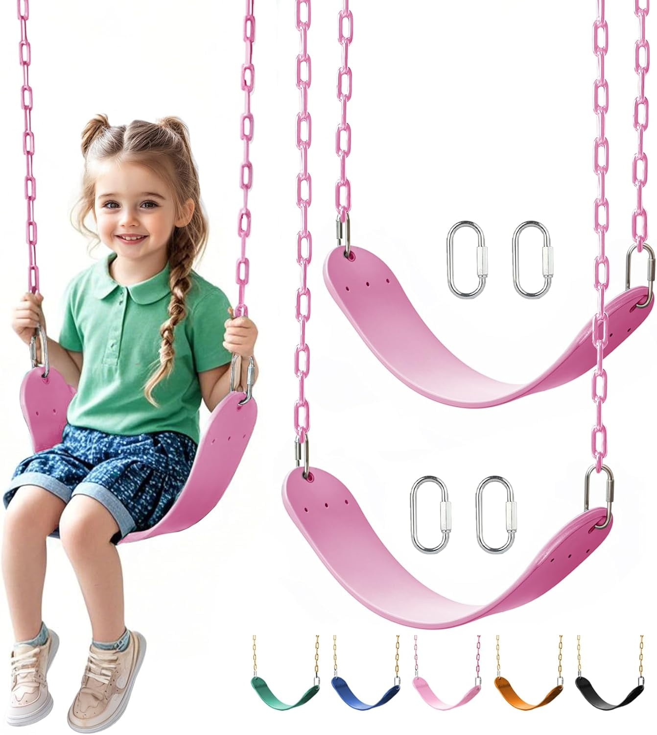 2 Pack Heavy Duty Swing Seats with 66" Rust-Resistant Chains, Swing Set ...