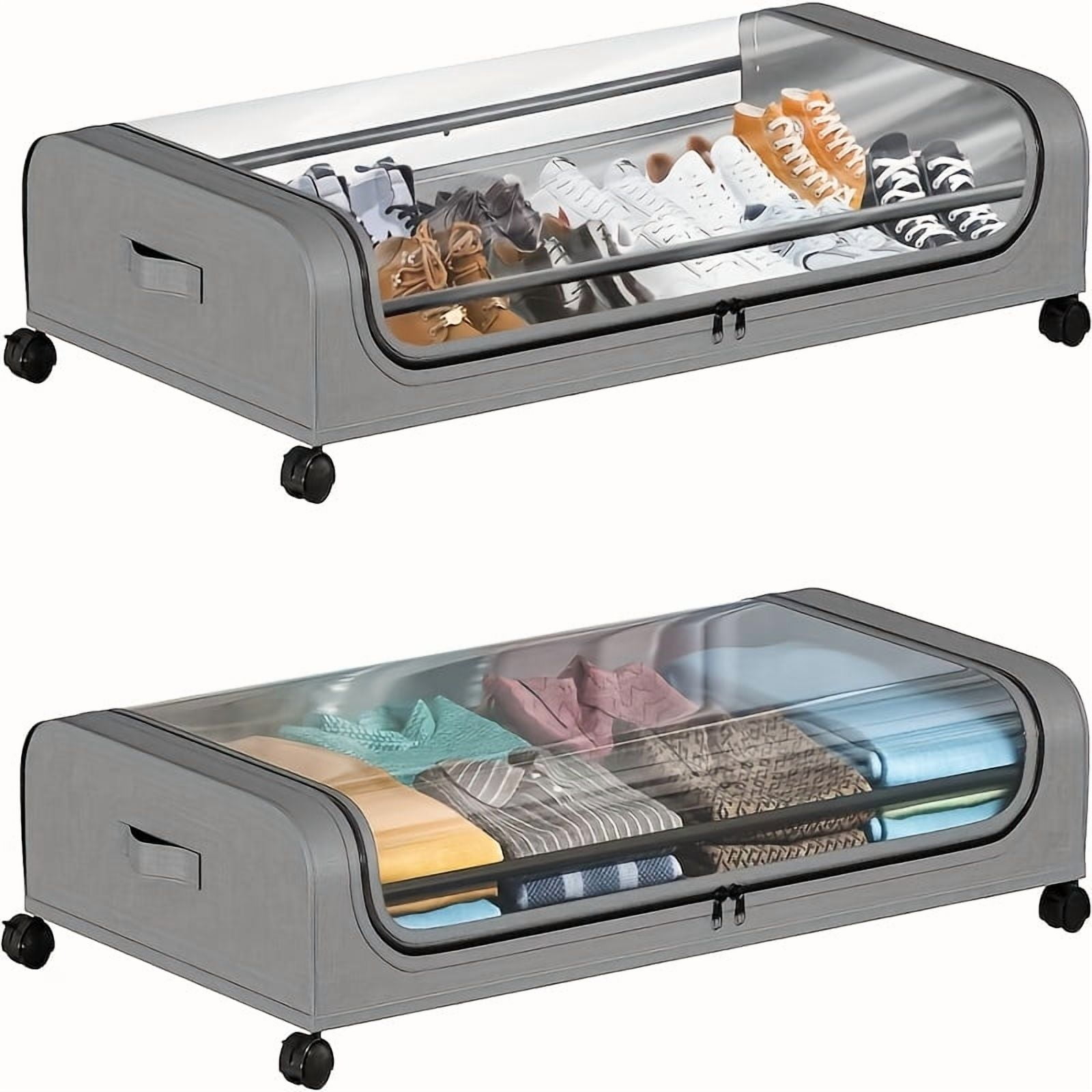 2-Pack Heavy-Duty Under Bed Storage Bins - Rolling Wheels, Clear Lid ...