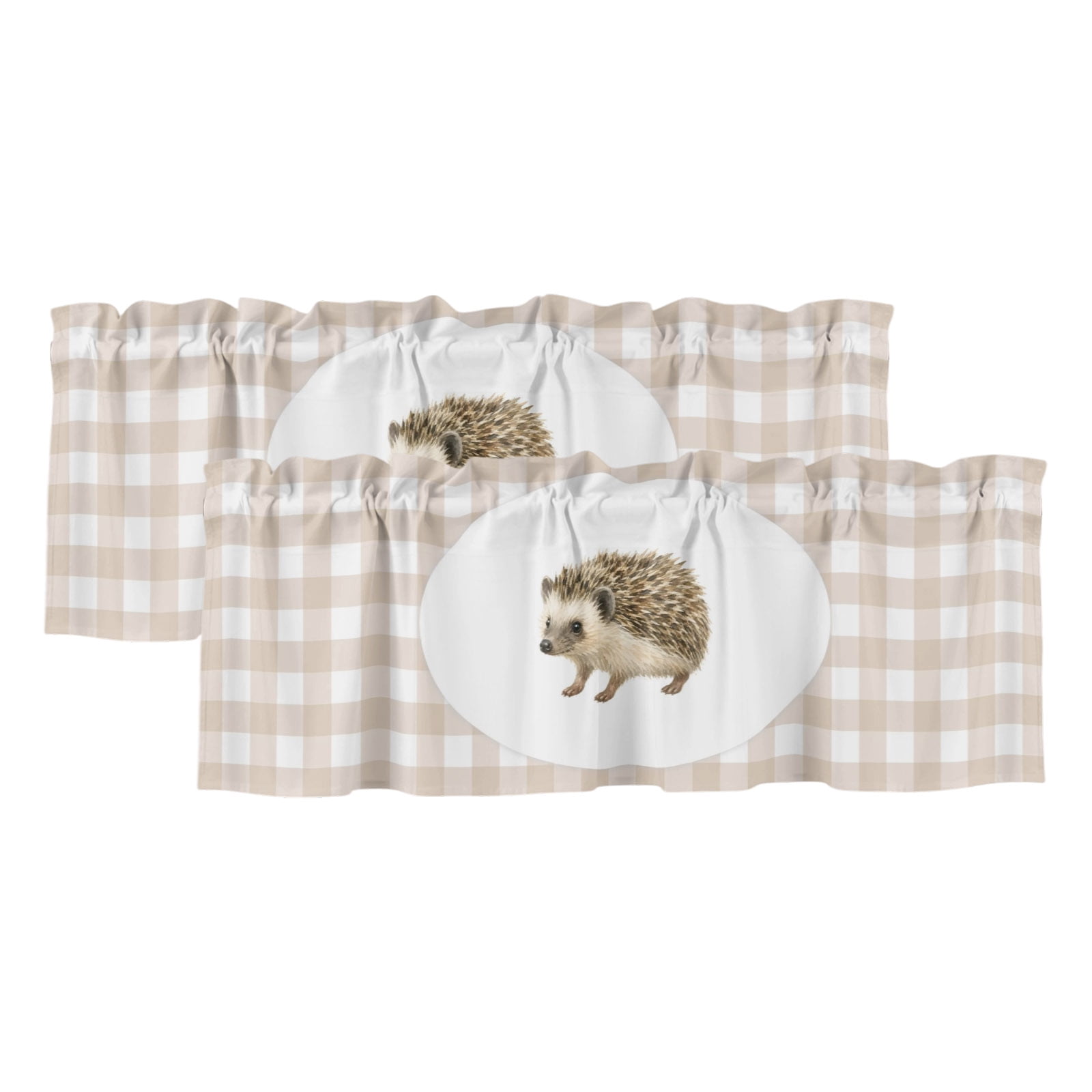2 Pack Hedgehog Plaid Valance for Window Rustic Farmhouse Cream Checked ...