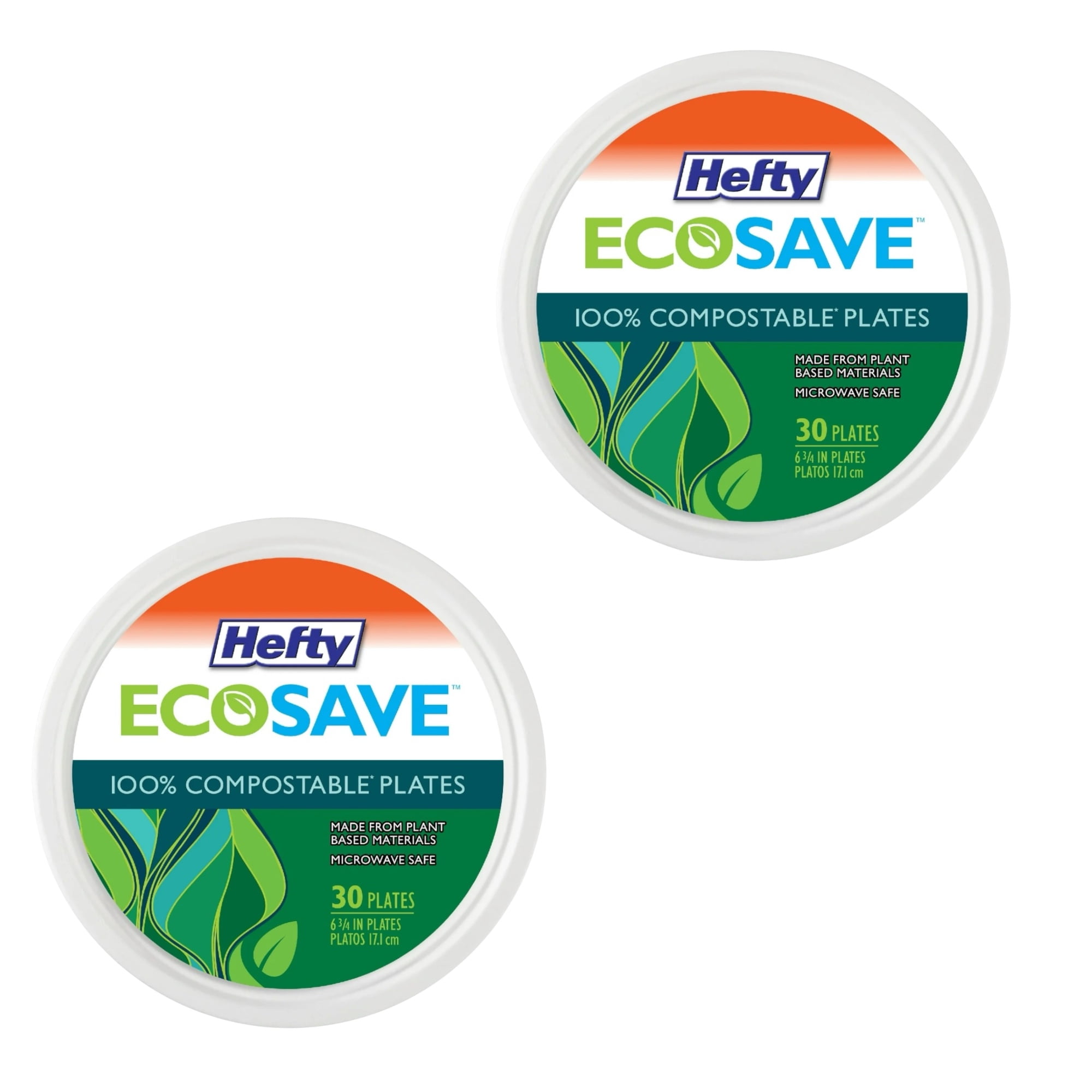 ( 2 Pack ) Hefty ECOSAVE Compostable Paper Plates, 6 3/4 inch, 30 Count ...