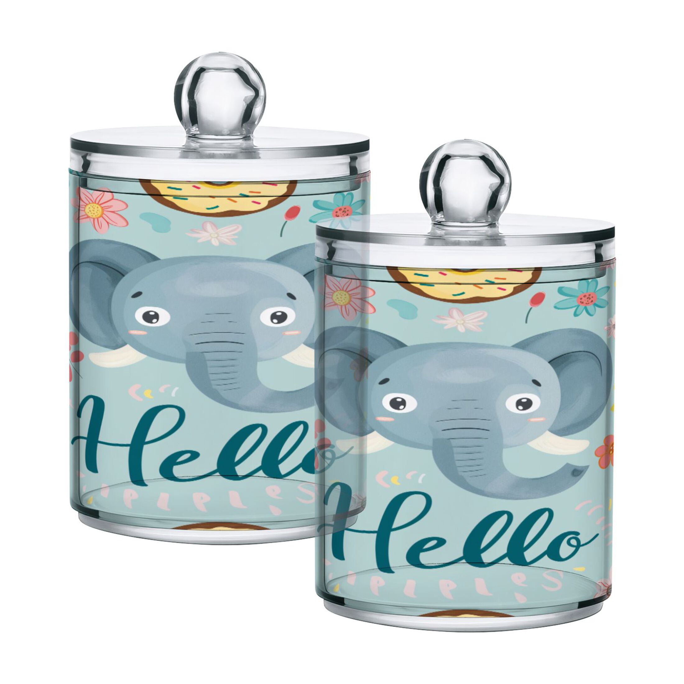 2 Pack Hello Elephants Face Qtip Holder Dispenser Clear Plastic Storage ...