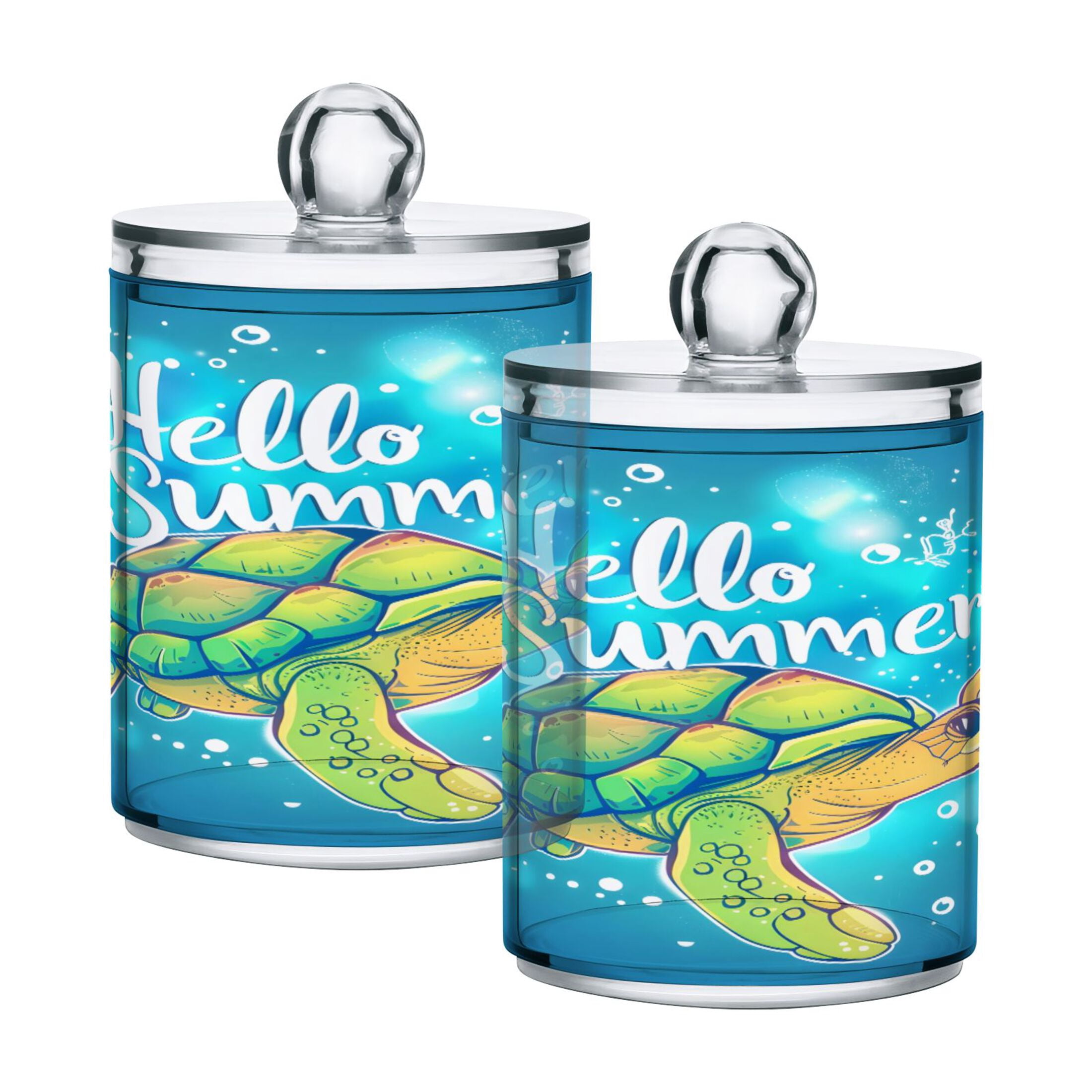 2 Pack Hello Summer Turtle Qtip Holder Dispenser Clear Plastic Storage ...