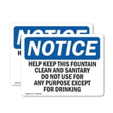 (2 Pack) Help Keep This Fountain Clean Sanitary OSHA Notice Sign ...