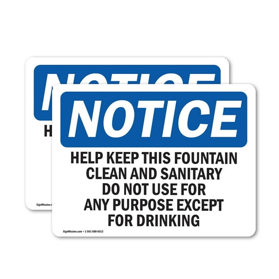 (2 Pack) Help Keep This Fountain Clean Sanitary OSHA Notice Sign ...