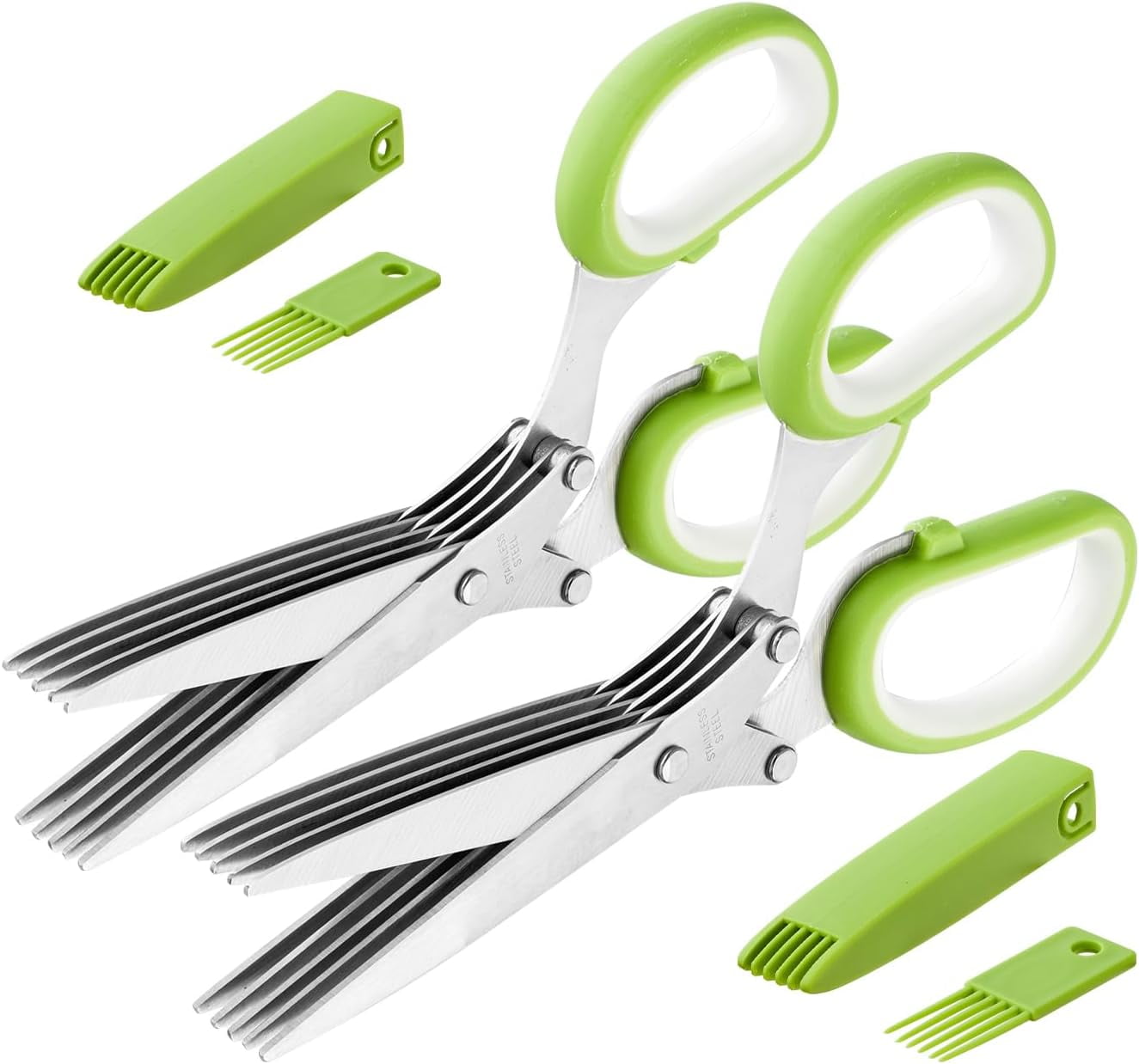 2 Pack Herb Scissors - Multipurpose 5 Blade Kitchen Herb Shears Herb Cutter with Safety Cover ...