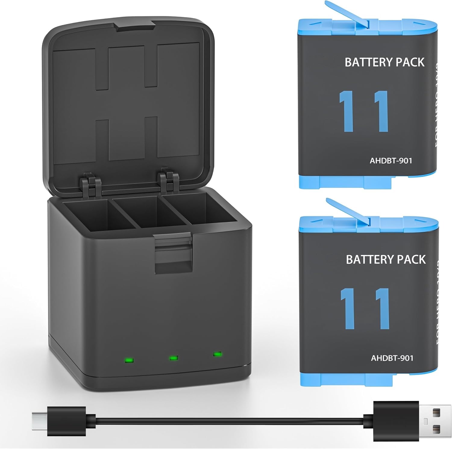 2 Pack NATNO Hero 11/10/9 Rechargeable Battery Kit for GoPro with 3 ...