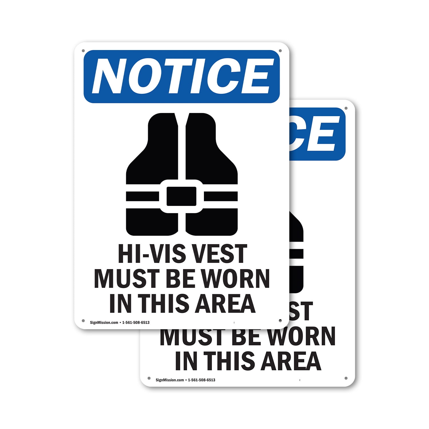 (2 Pack) Hi-Vis Vest Must Be OSHA Notice Sign 10 Inch X 14 Inch Indoor ...