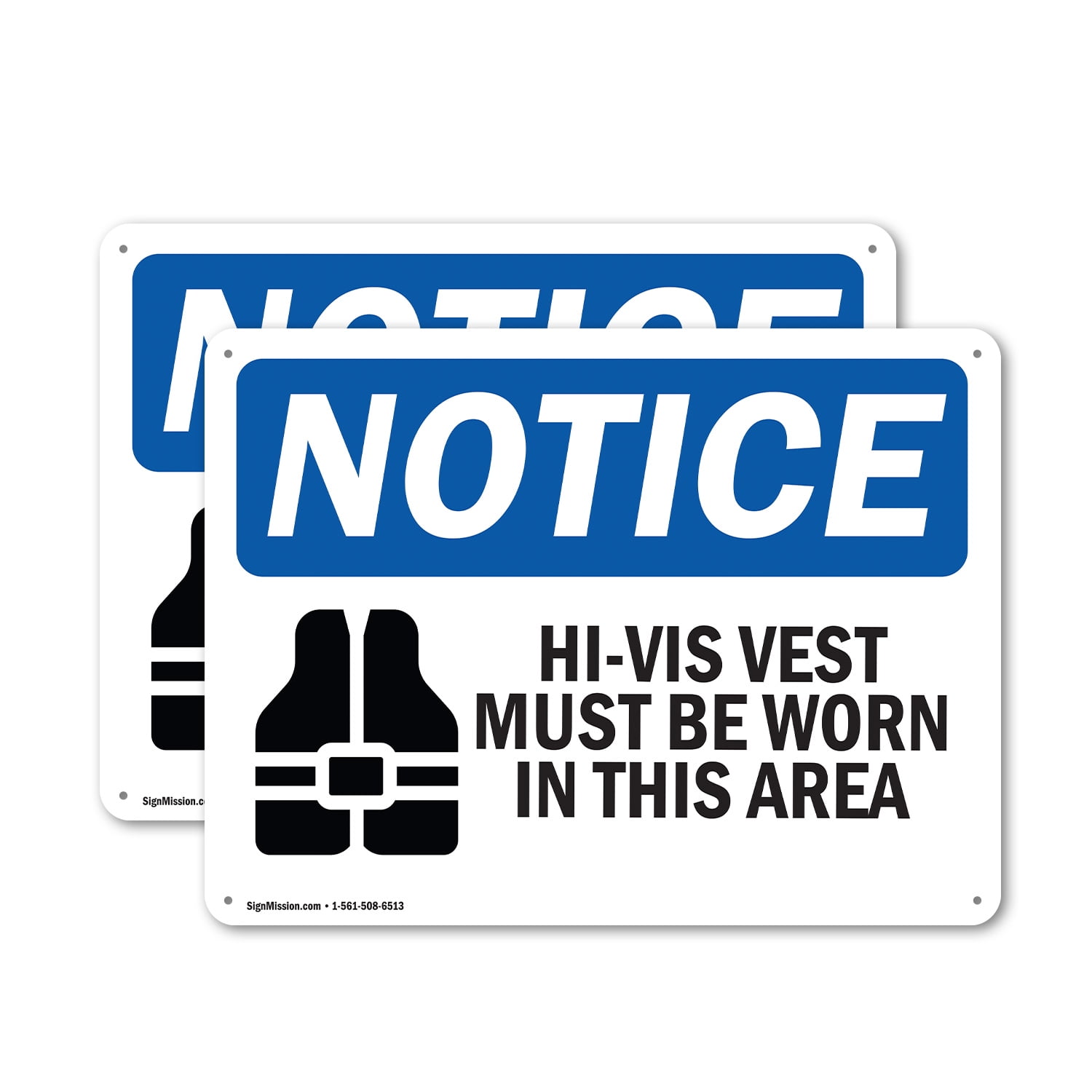 (2 Pack) Hi-Vis Vest Must Be Worn In This Area OSHA Notice Sign 18 Inch ...