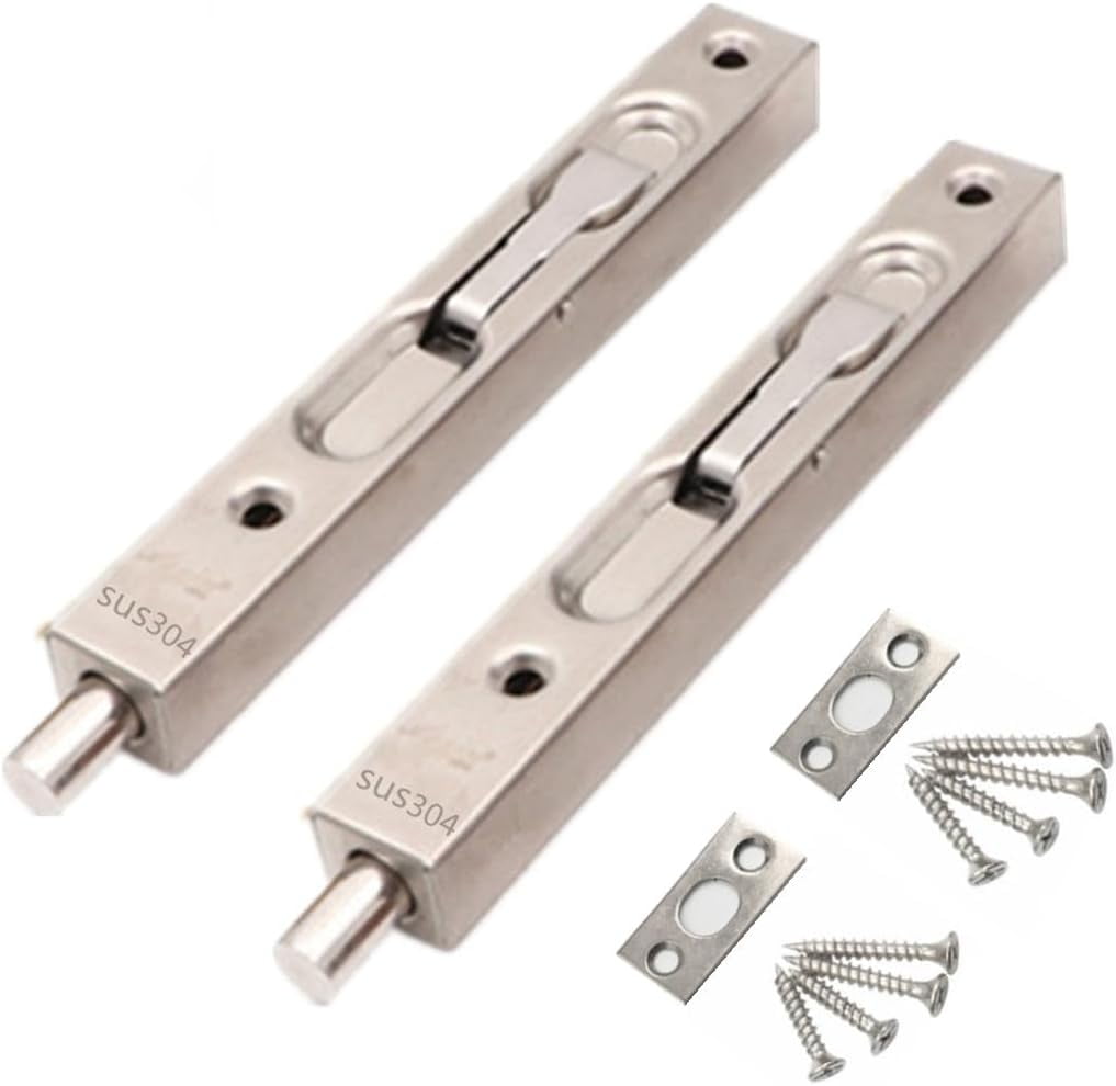 (2-Pack) Hidden Latch & Bolt 304 Stainless Steel 8 inch(202cm) Security ...
