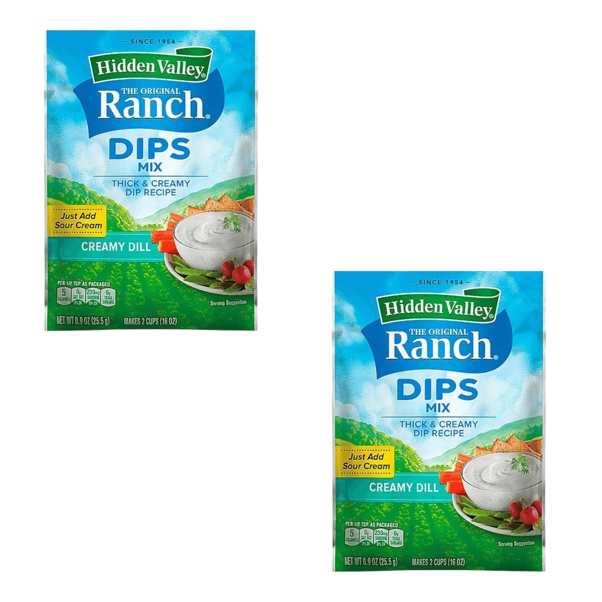 Hidden Valley Creamy Dill Ranch Dip Mix, 2 Pack, 0.9 oz Pouches ...