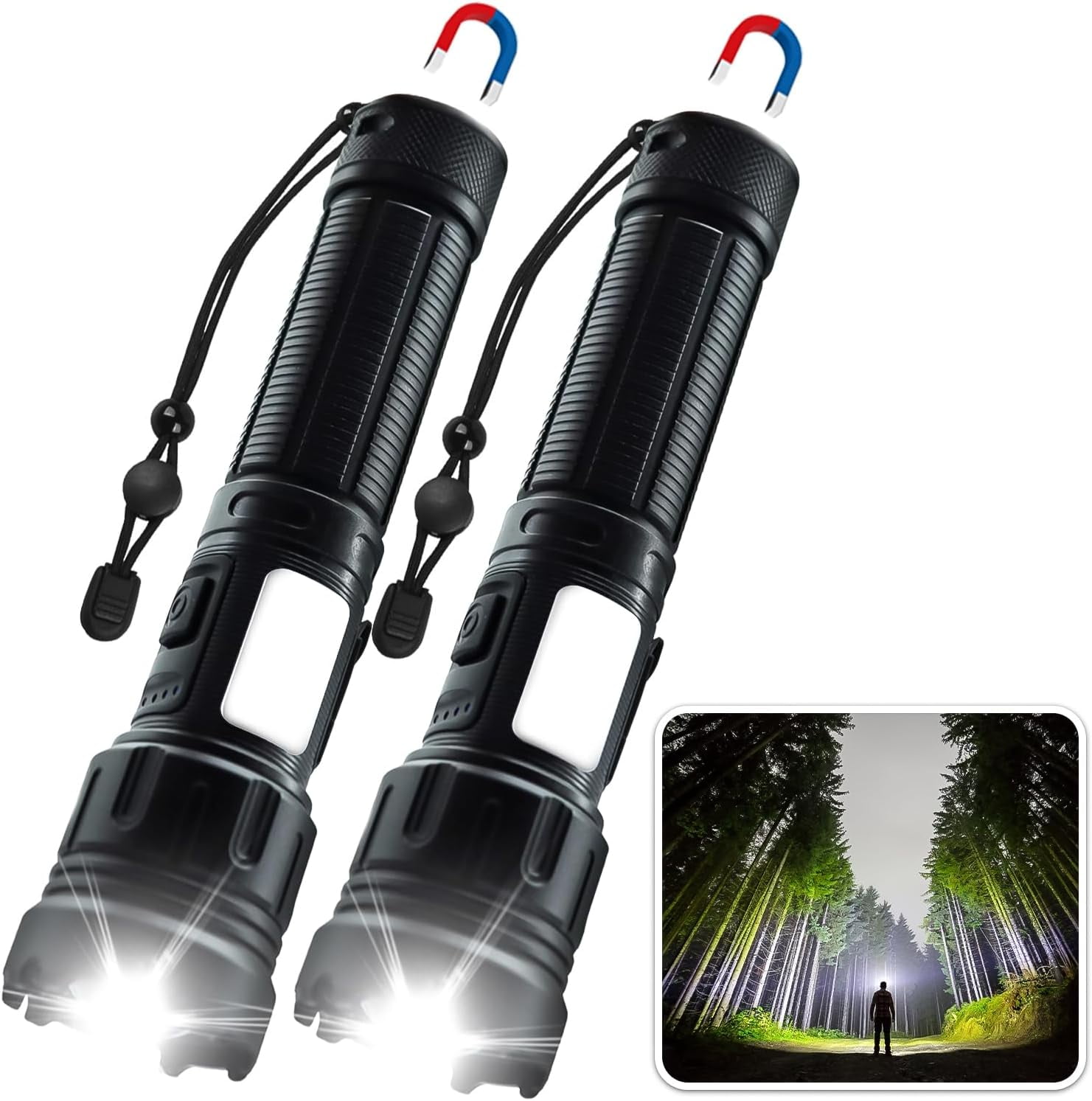 2 Pack High Lumens Rechargeable Tactical Flashlight, 990000lm 7 Modes ...