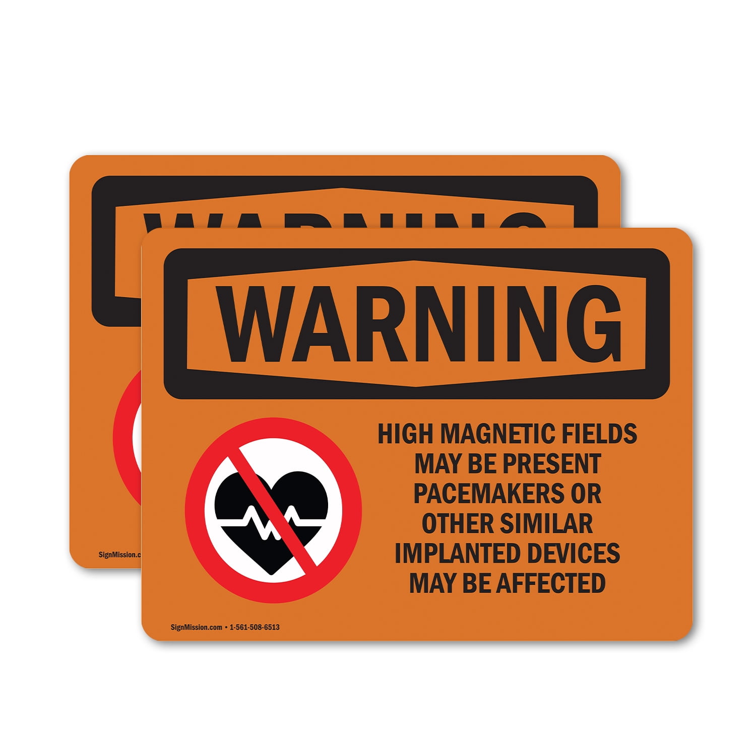 (2 Pack) High Magnetic Fields Pacemakers OSHA Warning Sign 18 Inch X 12 ...