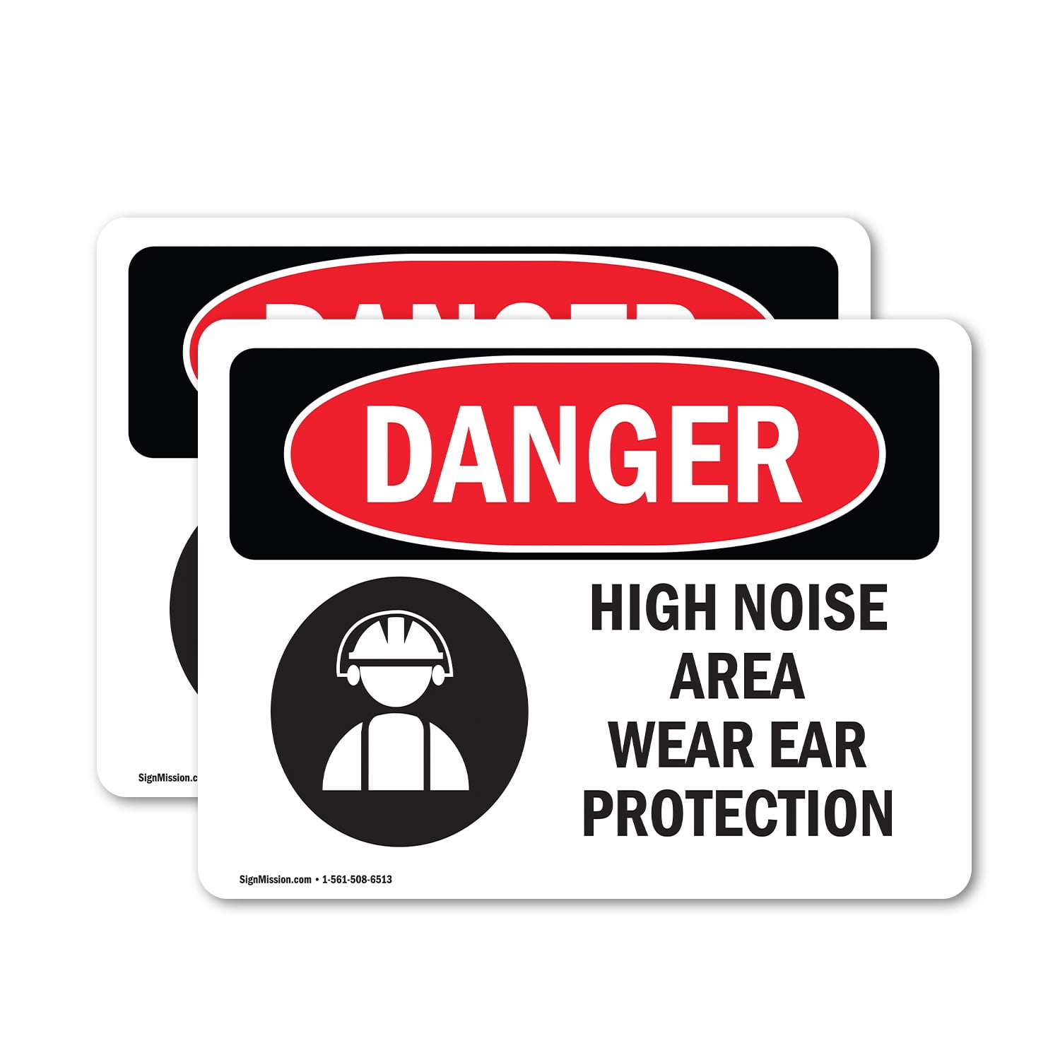 (2 Pack) High Noise Area Wear Ear Protection OSHA Danger Sign 7 Inch X ...