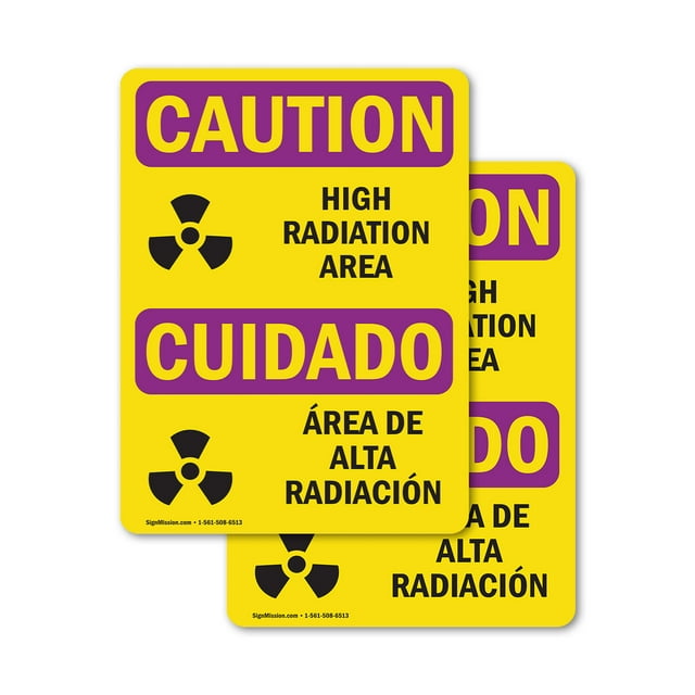 (2 Pack) High Radiation Area Bilingual OSHA Caution Radiation Sign ...