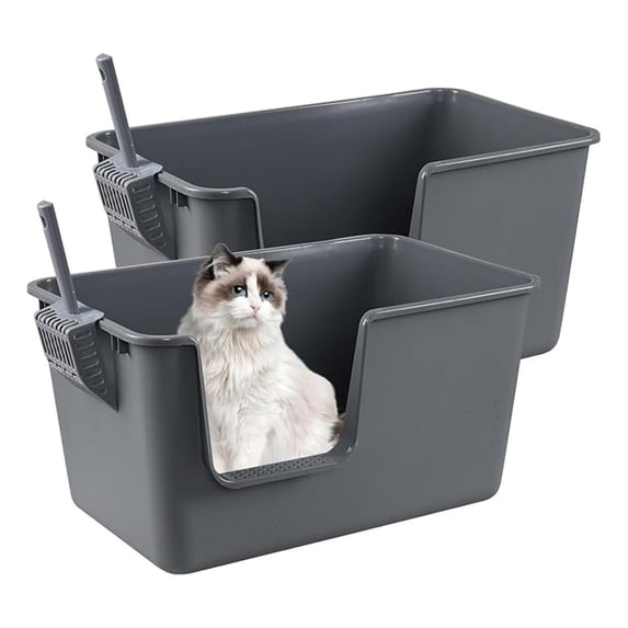 2-Pack High Side Plastic Cat Litter Box, Large Cat Litter Box Basin ...