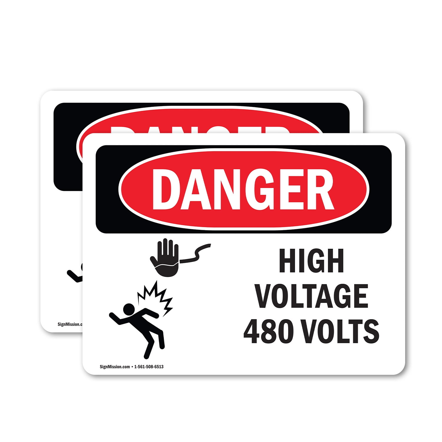 (2 Pack) High Voltage 480 Volts OSHA Danger Sign 7 Inch X 5 Inch Vinyl ...