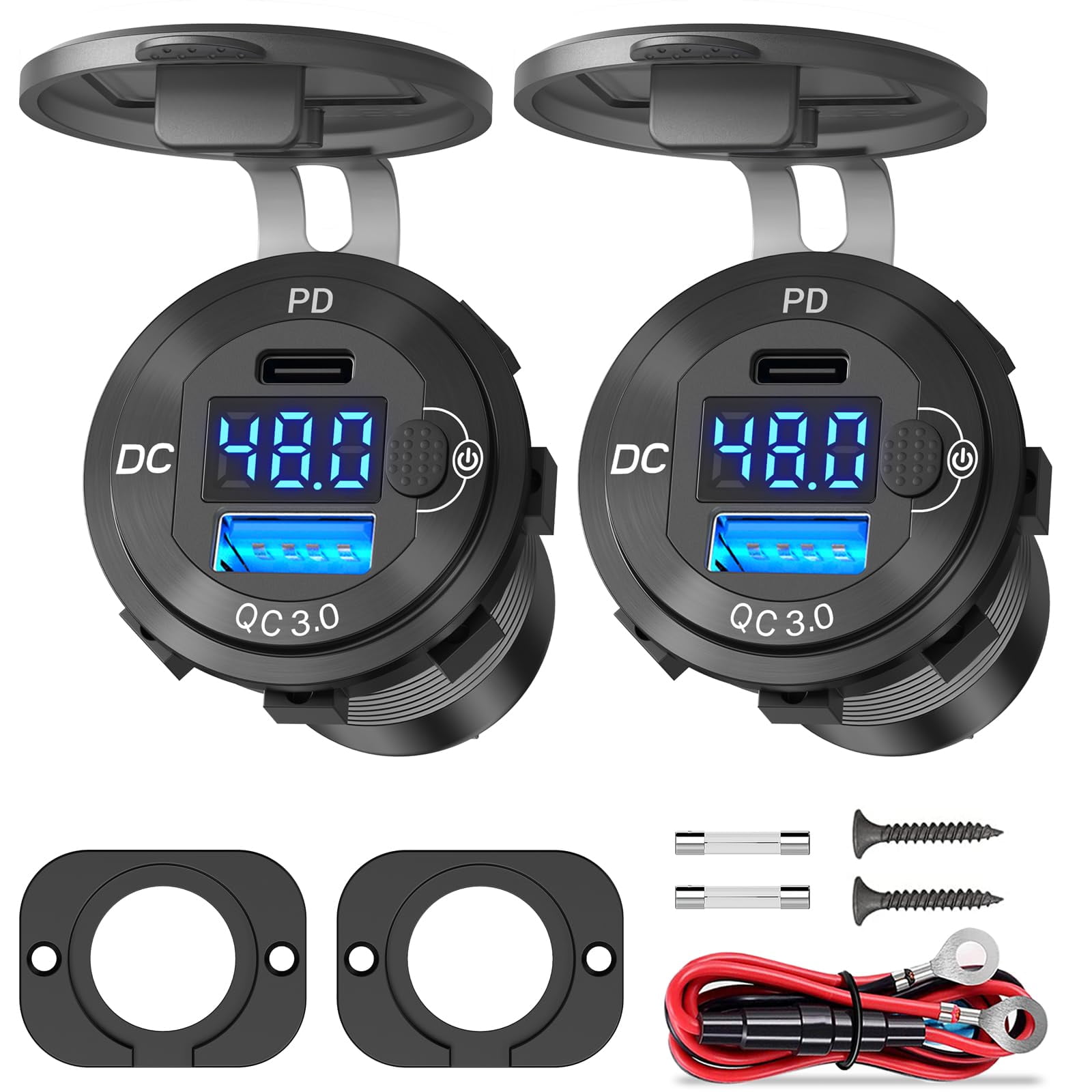 2 Pack High Voltage USB Outlet 12V 24V 60V Aluminum Car Charger Socket ...