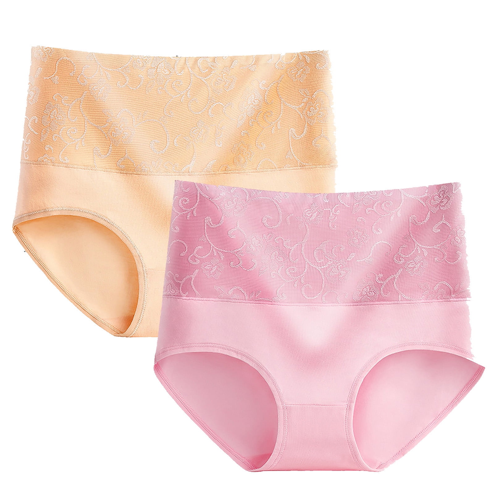 2 Pack High Waist Panties for Women Tummy Control Plus Size Lace Briefs ...