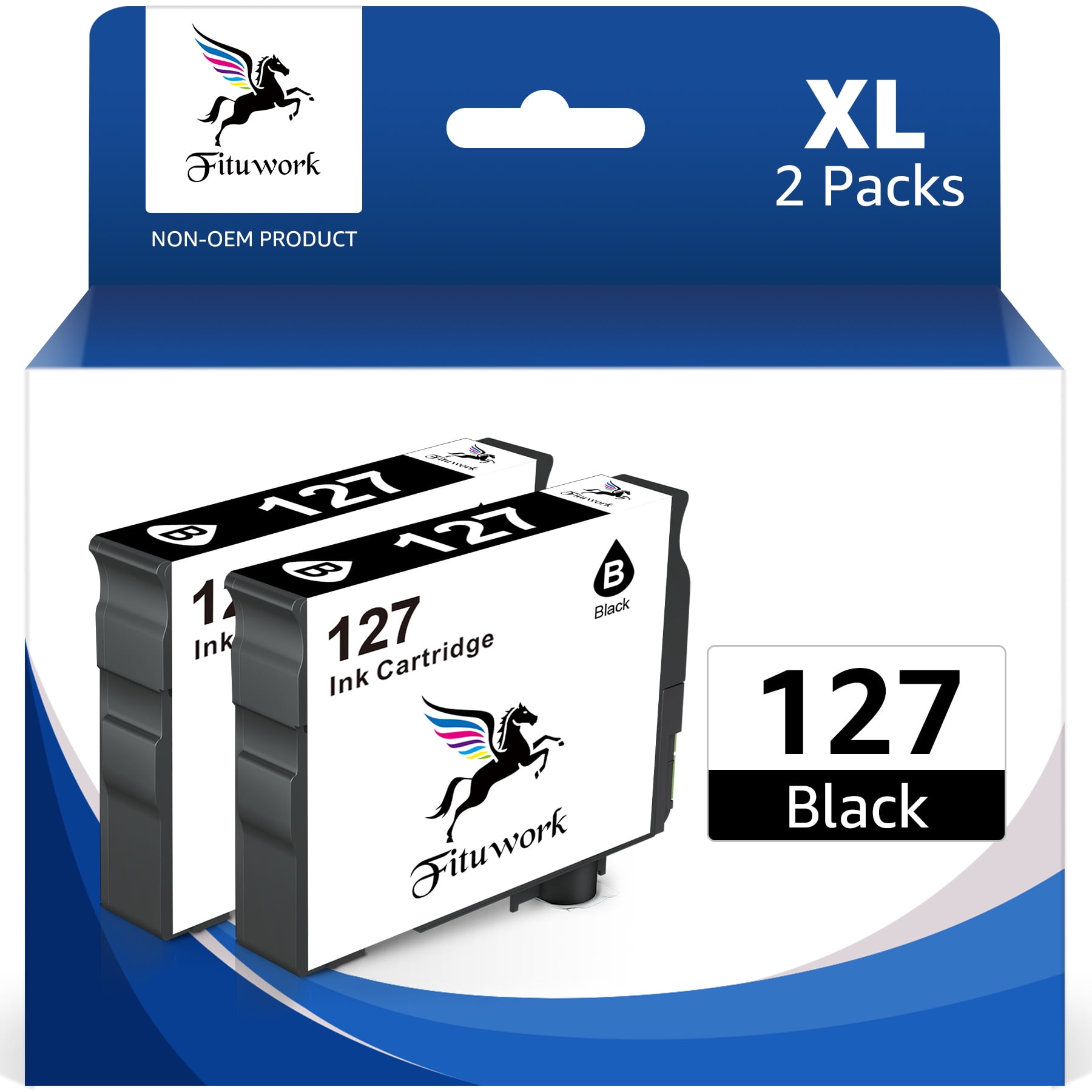 2-Pack High Yield 127XL T127XL Black Ink Cartridges Replacement for ...