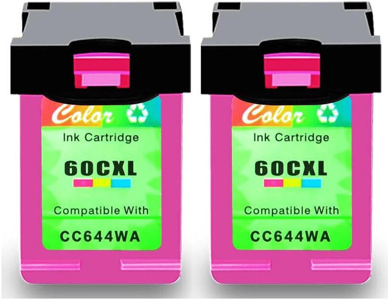 2 Pack High-Yield Tri-Color Ink Cartridges For CC644WA 60XL Compatible ...