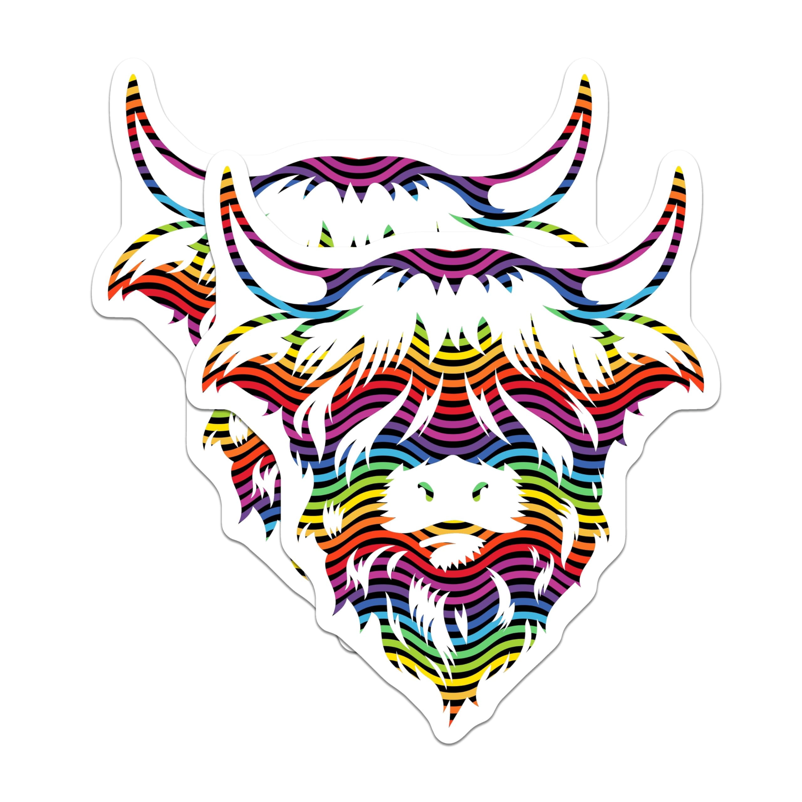 (2 Pack) Highland Cow Stickers - Rainbow Art - Scottish Highland Cattle ...