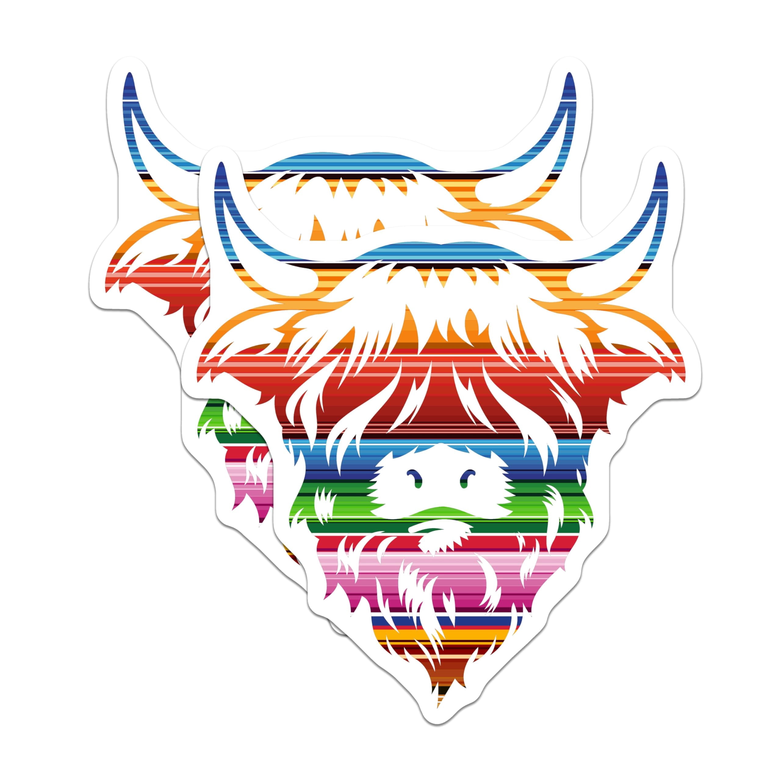 (2 Pack) Highland Cow Stickers - Serape Design - Scottish Cattle Art ...
