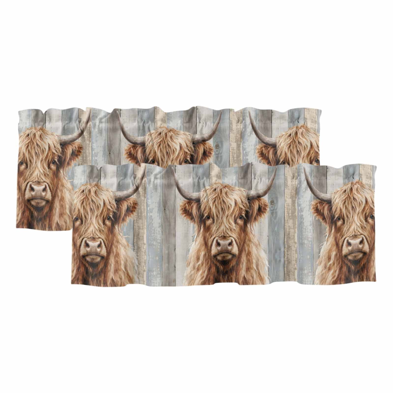 2 Pack Highland Cow Valance for Window Farm Country Animal Pattern ...