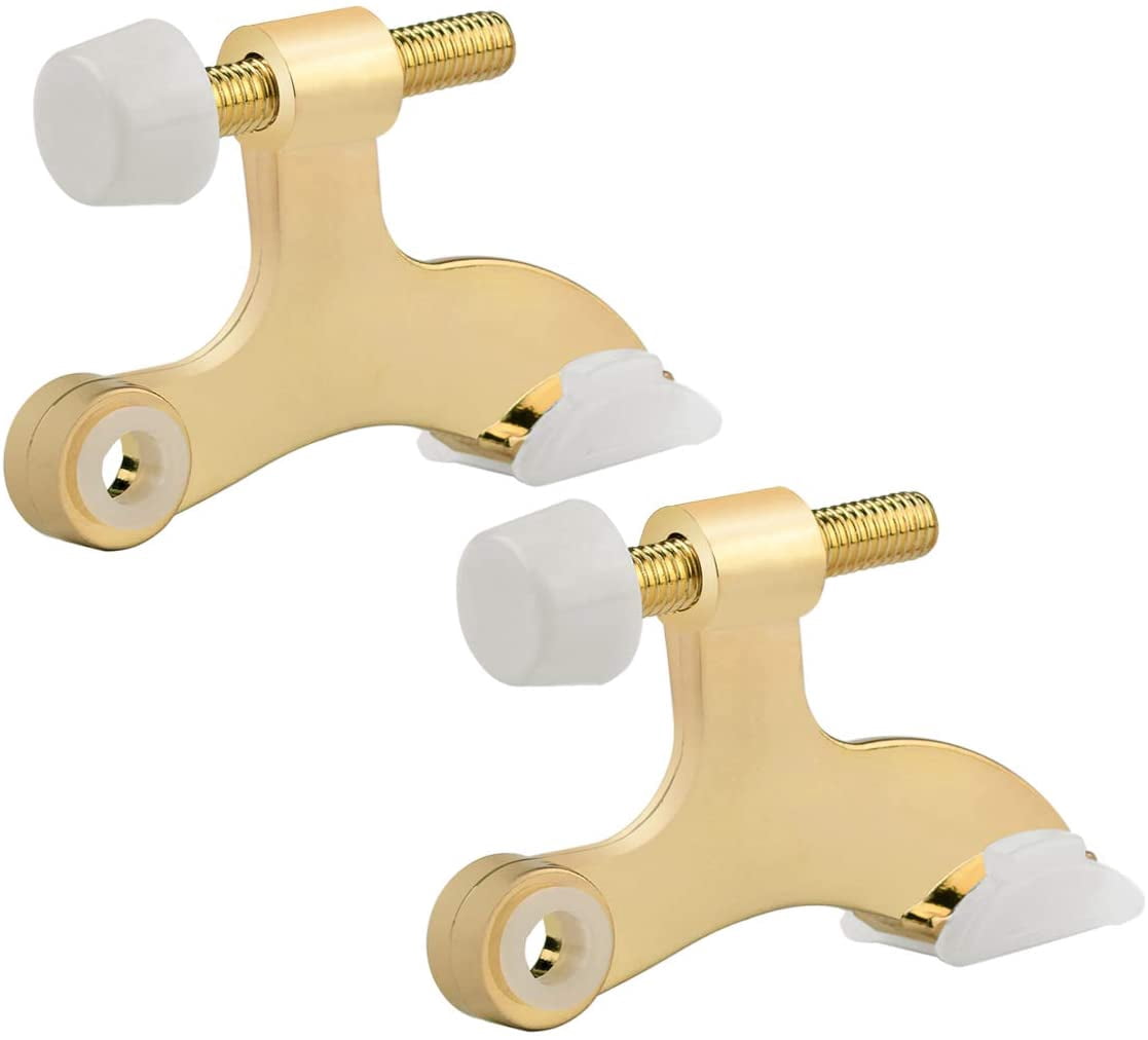 2 Pack Hinge Pin Bright Brass Door Stopper, Gold Door Stops, Adjustable ...