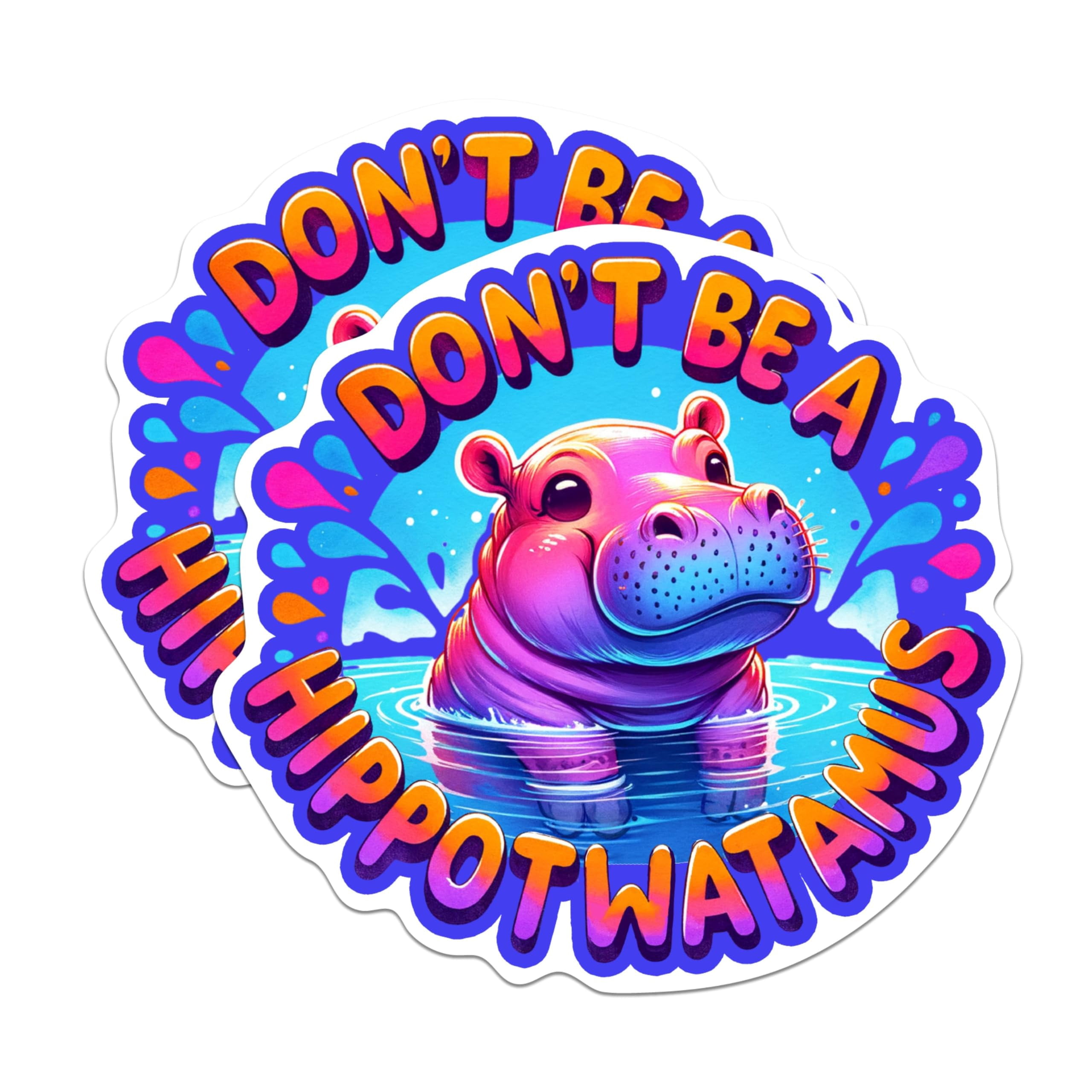 (2 Pack) Don't Be A Hippotwatamus Stickers - Funny Sarcastic Sarcasm ...