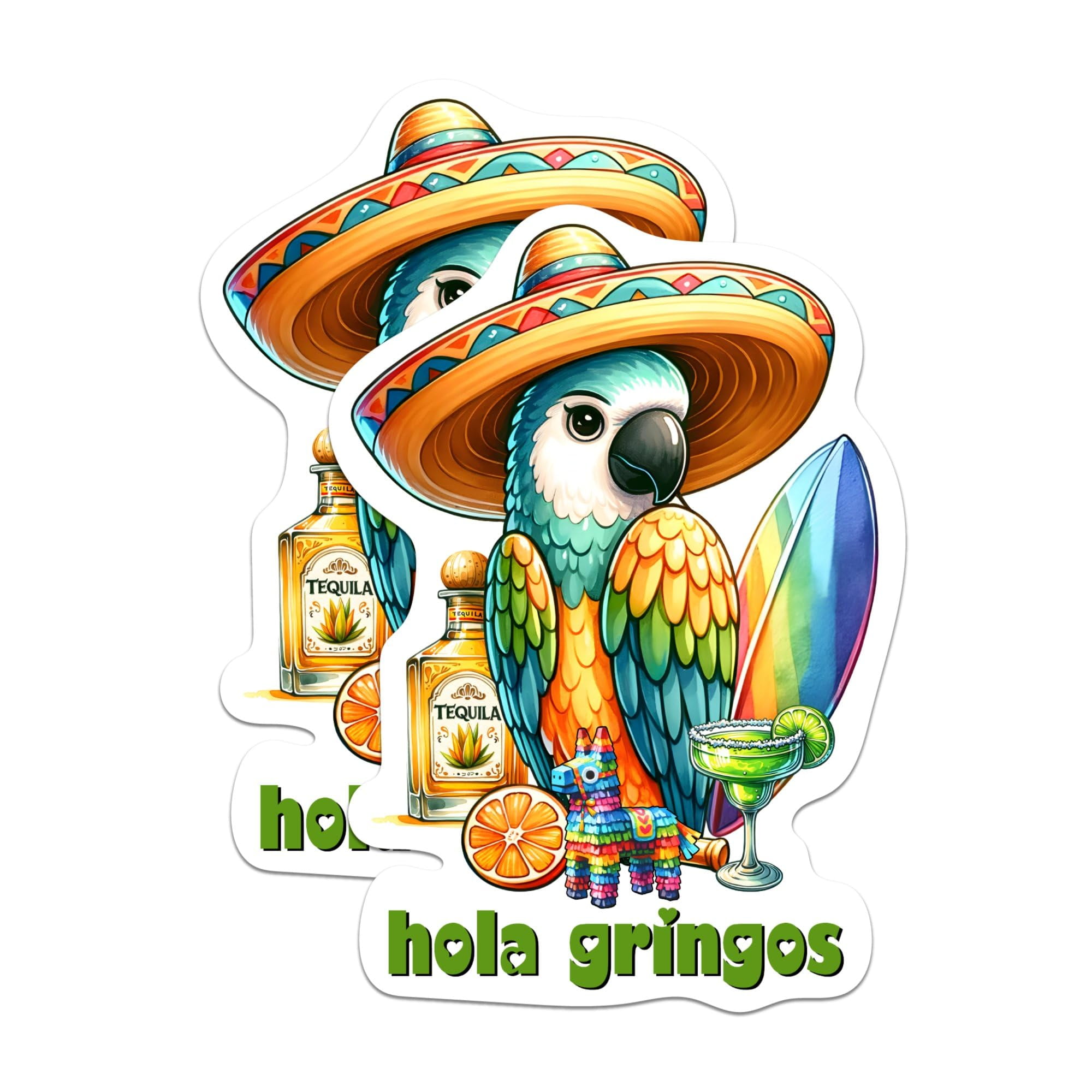 (2 Pack) Hola Gringos Stickers - Tequila Parrot Fiesta Sticker - 5 ...