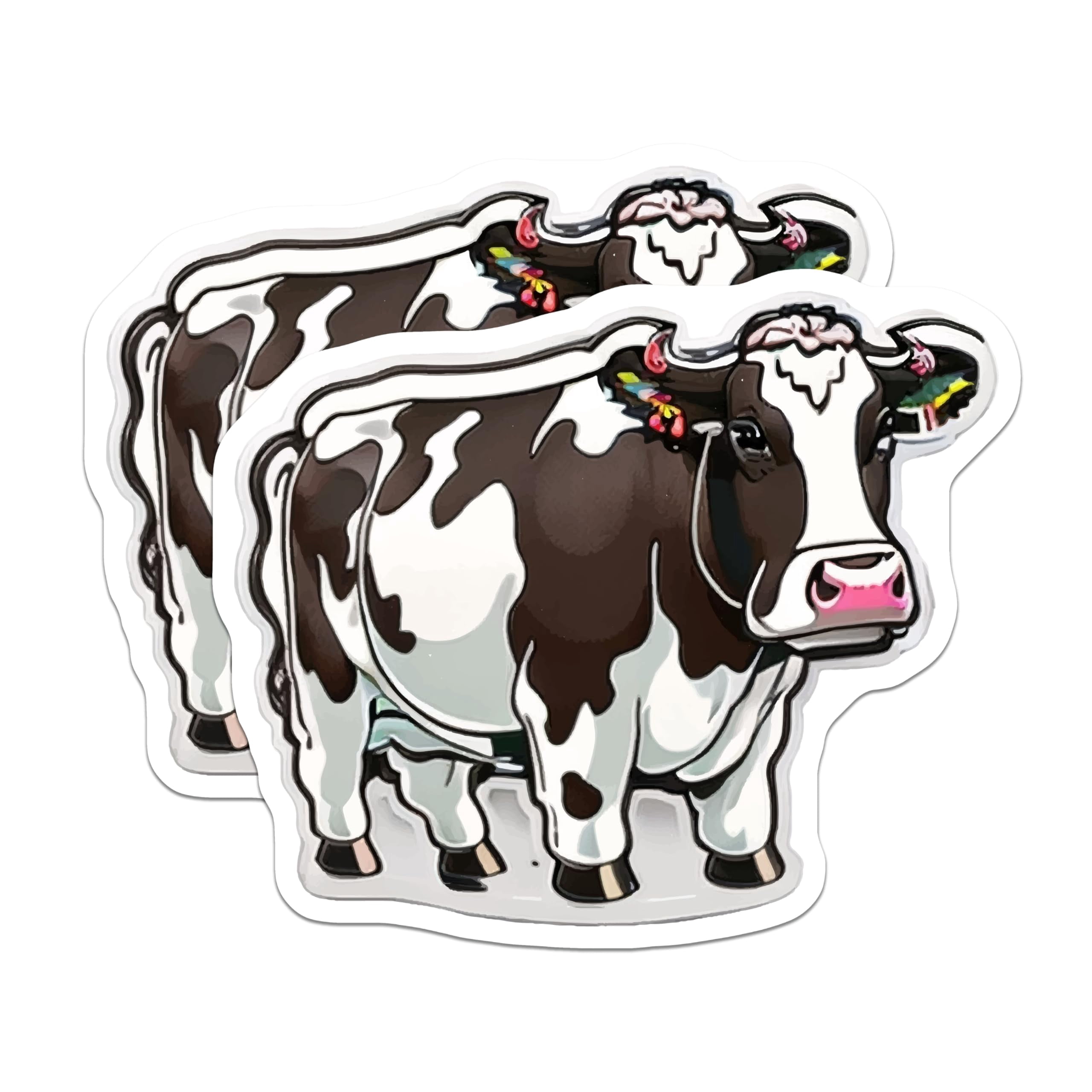 (2 Pack) Holstein Cow Stickers - Farm Animal Decals - Colorful Cattle ...