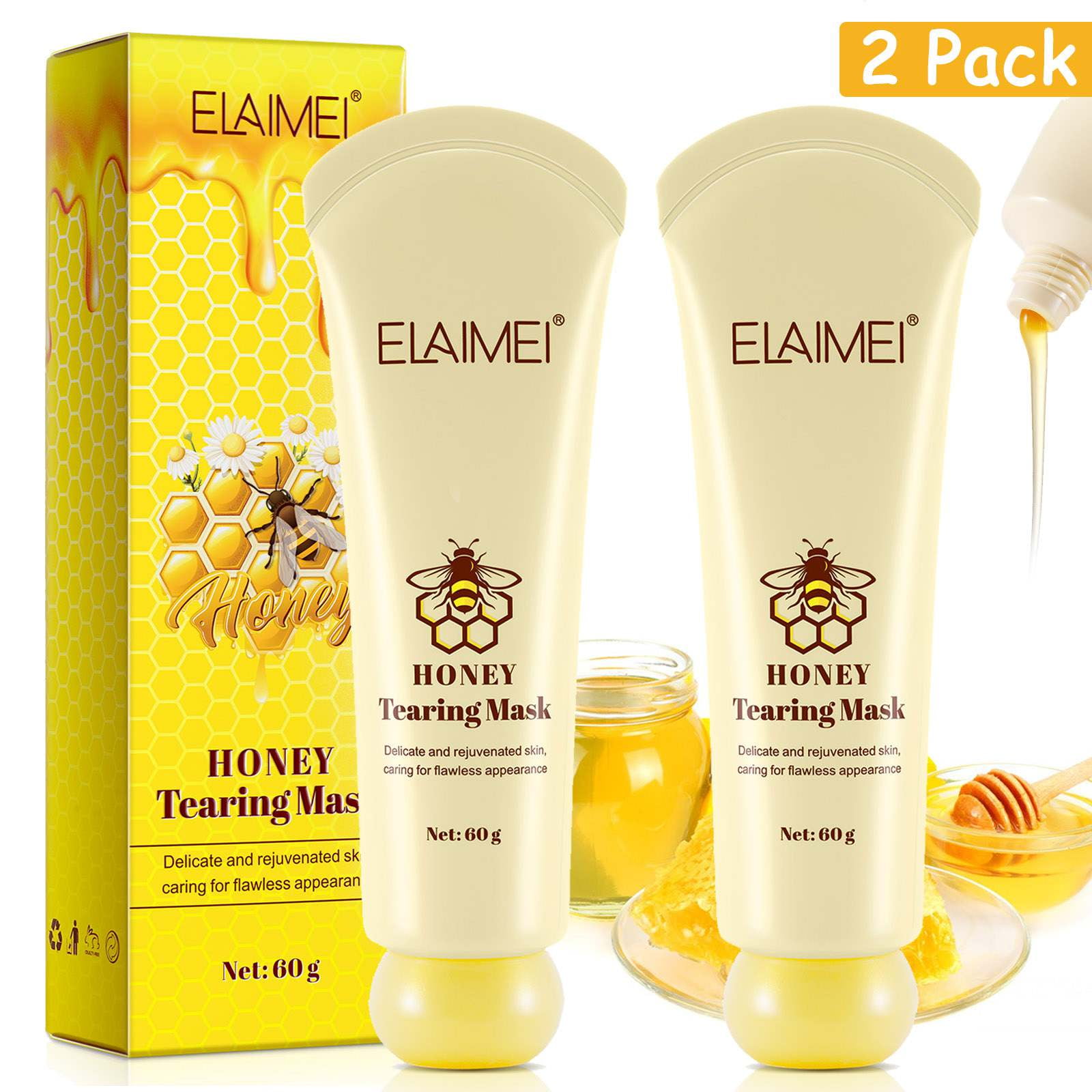 2 Pack Honey Tearing Mask, Honey Tearing Peel Mask, Face Oil Control ...