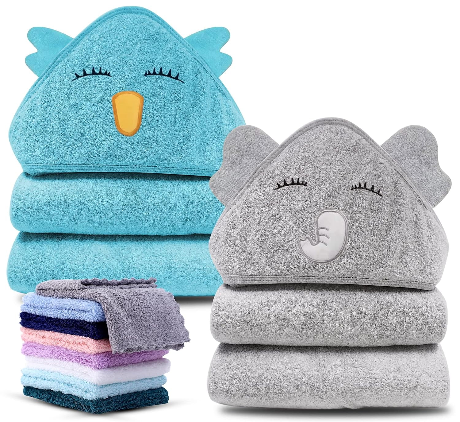 2 Pack Hooded Baby Towel Rayon Made from Bamboo and 8 Washcloths ...