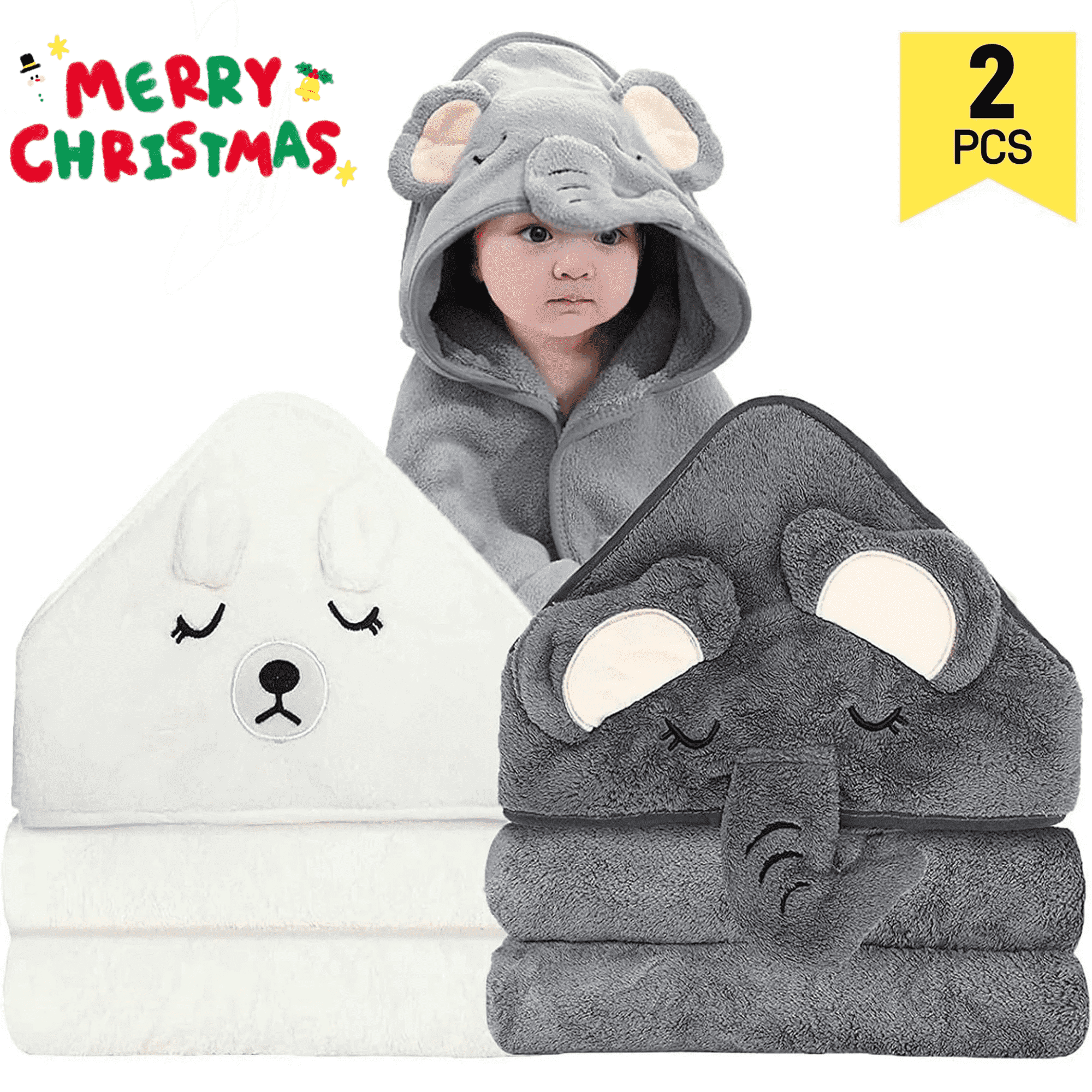 2 Pack Hooded Baby Towels - Premium Ultra Soft Organic Baby Bath Towel ...
