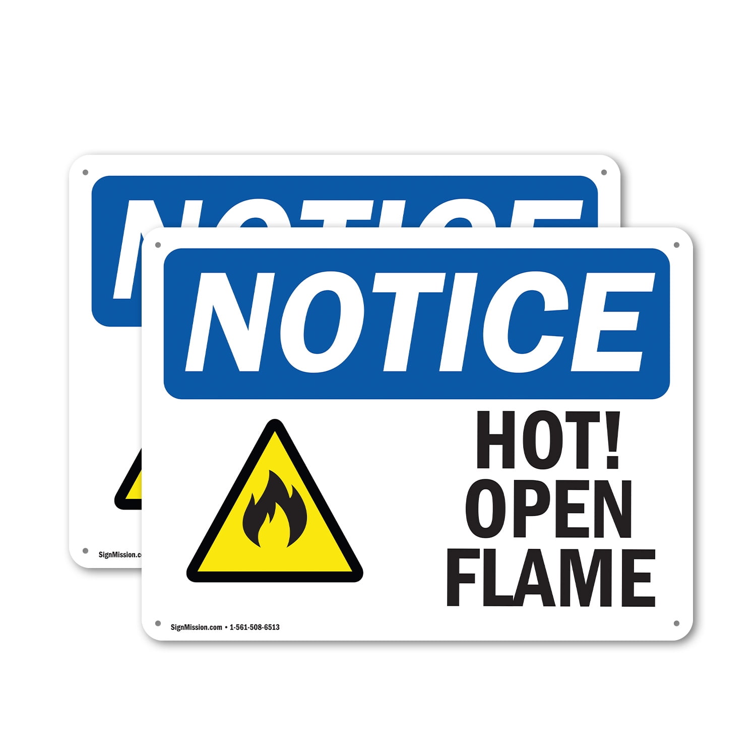 (2 Pack) Hot! Open Flame OSHA Notice Sign 18 Inch X 12 Inch Indoor ...