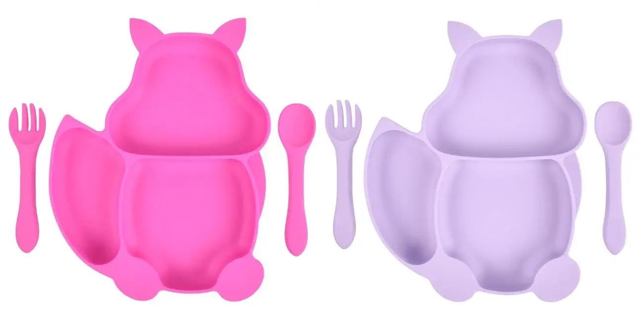2 Pack Hot Pink/Purple Silicone Fox Plates With Suction Base And ...
