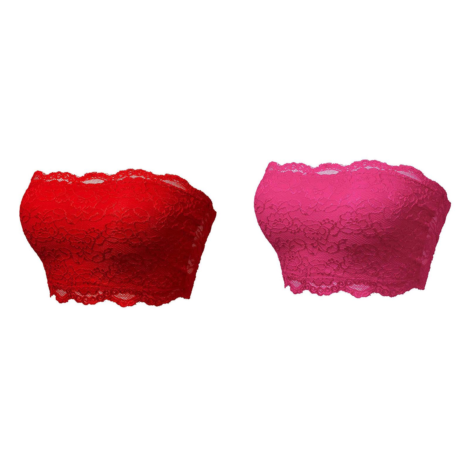 2 Pack(Hot Pink & Red) Ladies Seamless Tube Top Tube Top with Sleeves ...