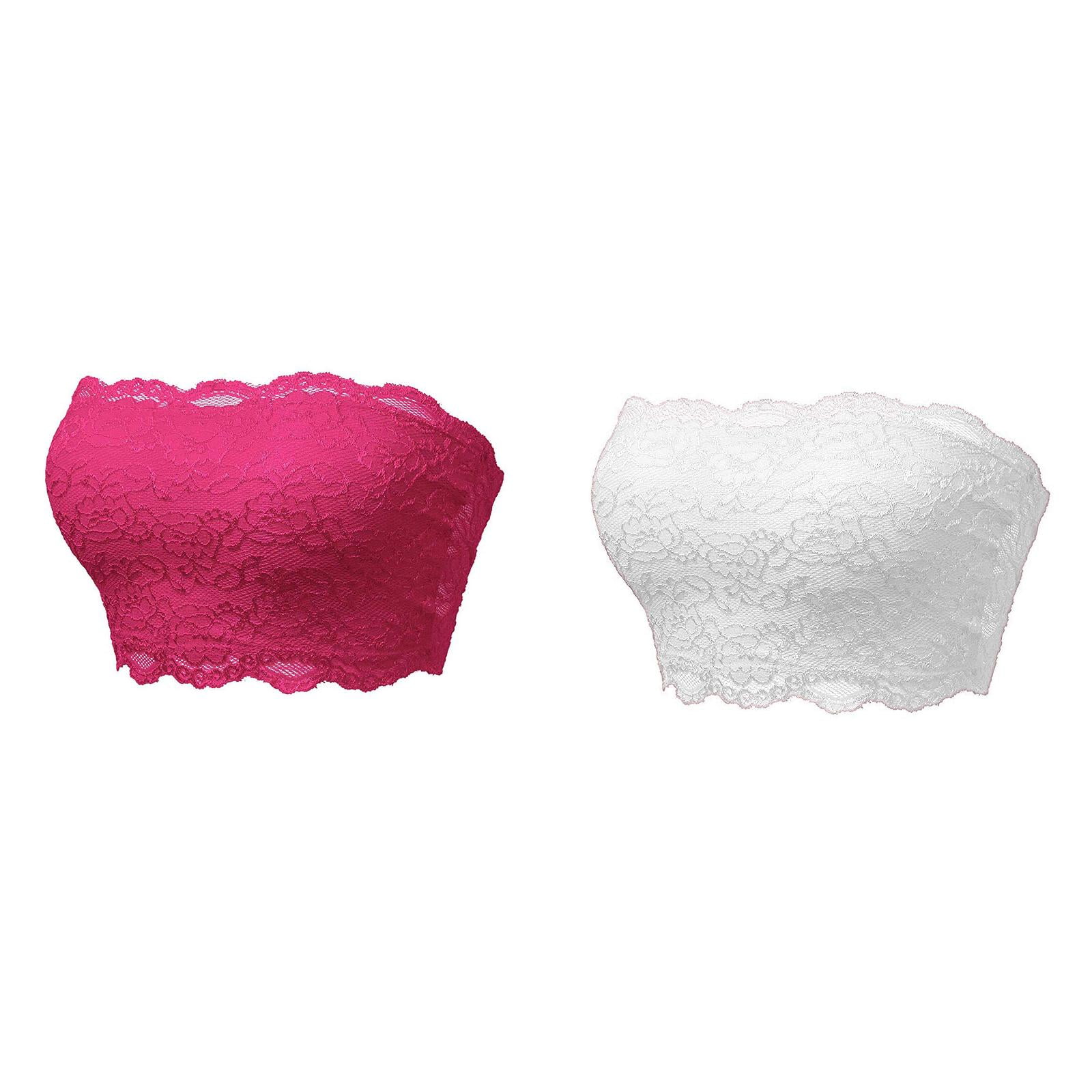 2 Pack(Hot Pink & White) Ladies Seamless Tube Top Neon Tube Tops Lace ...